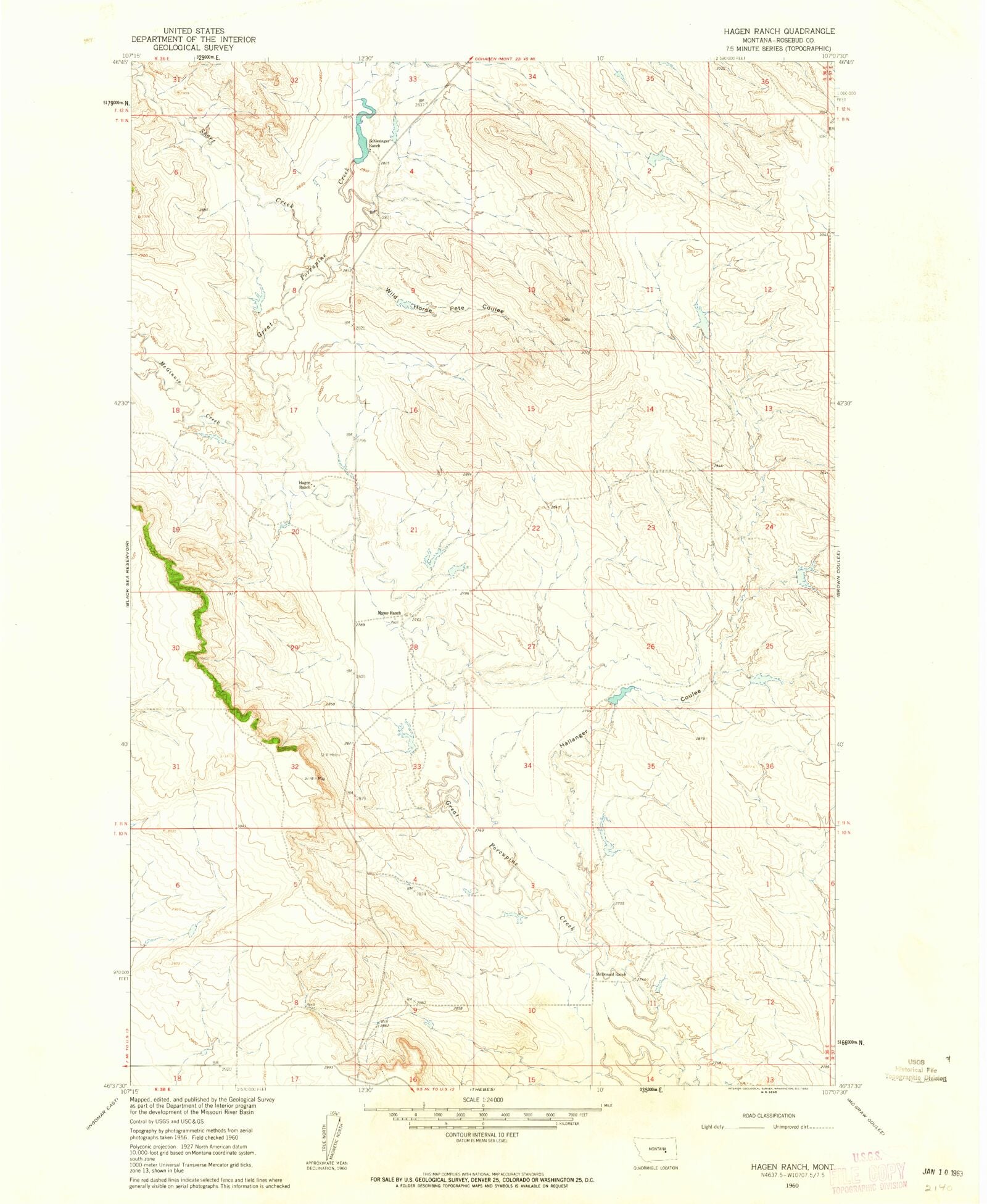 Classic USGS Hagen Ranch Montana 7.5'x7.5' Topo Map – MyTopo Map Store