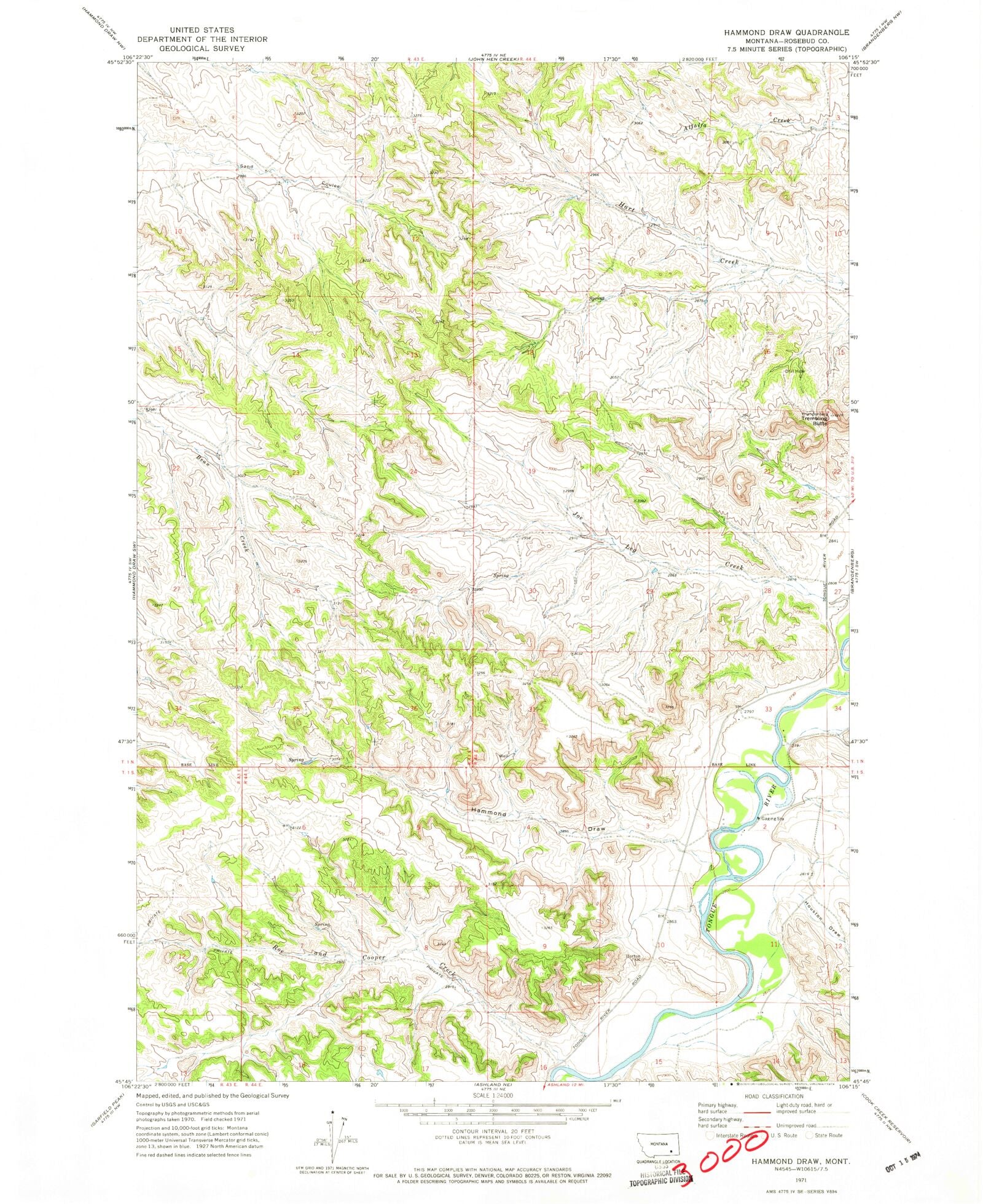 Classic USGS Hammond Draw Montana 7.5'x7.5' Topo Map – MyTopo Map Store