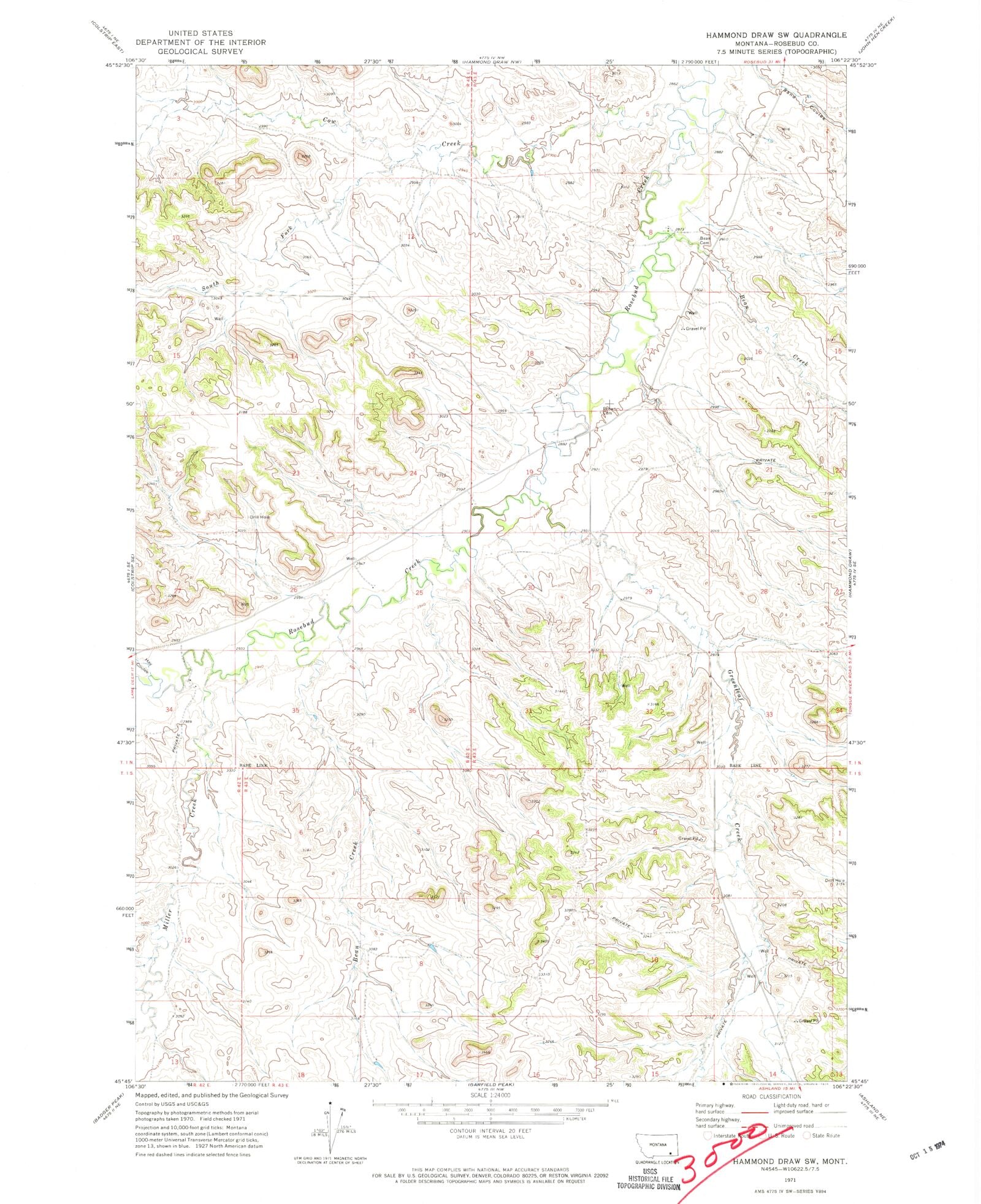 Classic USGS Hammond Draw SW Montana 7.5'x7.5' Topo Map – MyTopo Map Store