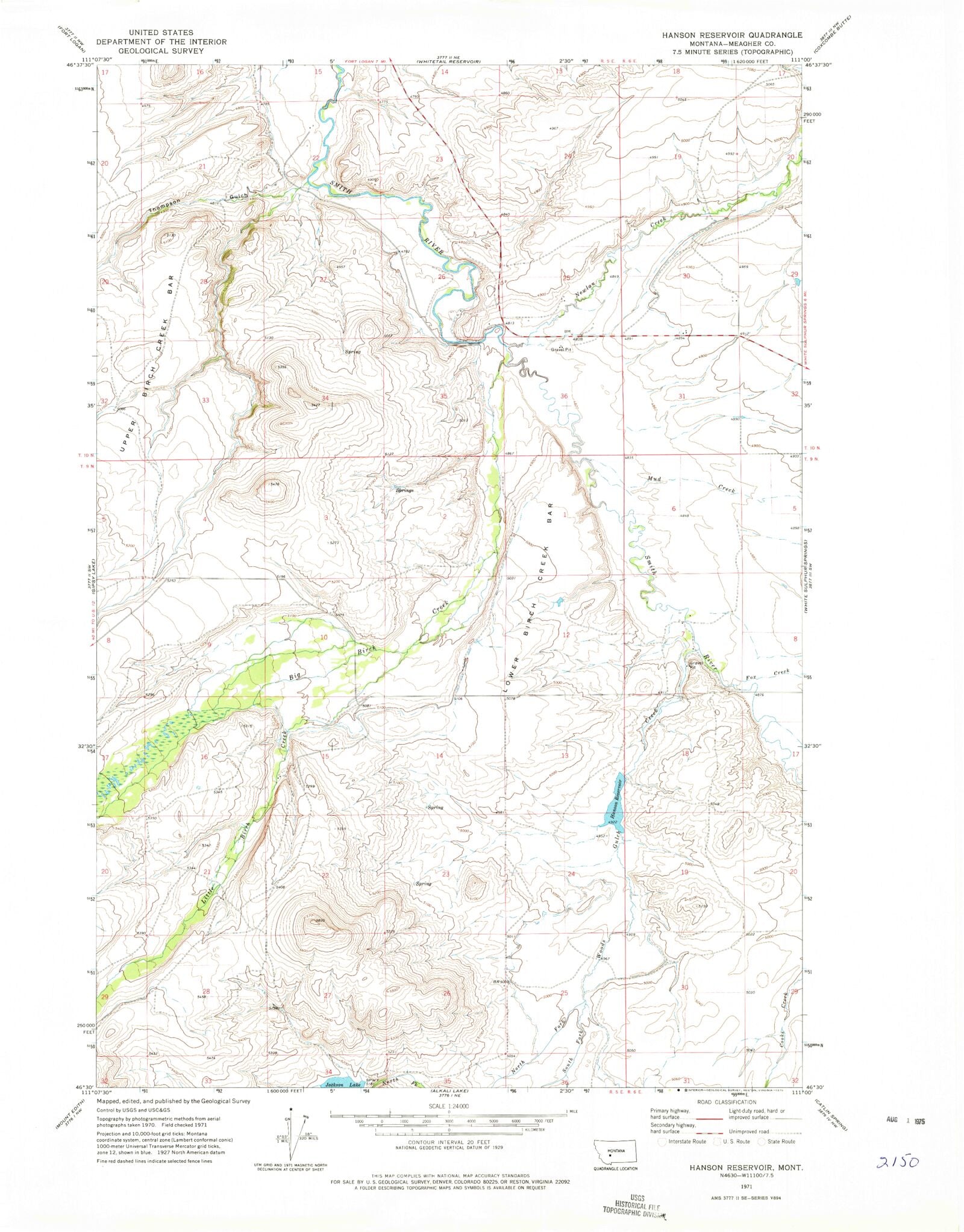 Classic USGS Hanson Reservoir Montana 7.5'x7.5' Topo Map – MyTopo Map Store