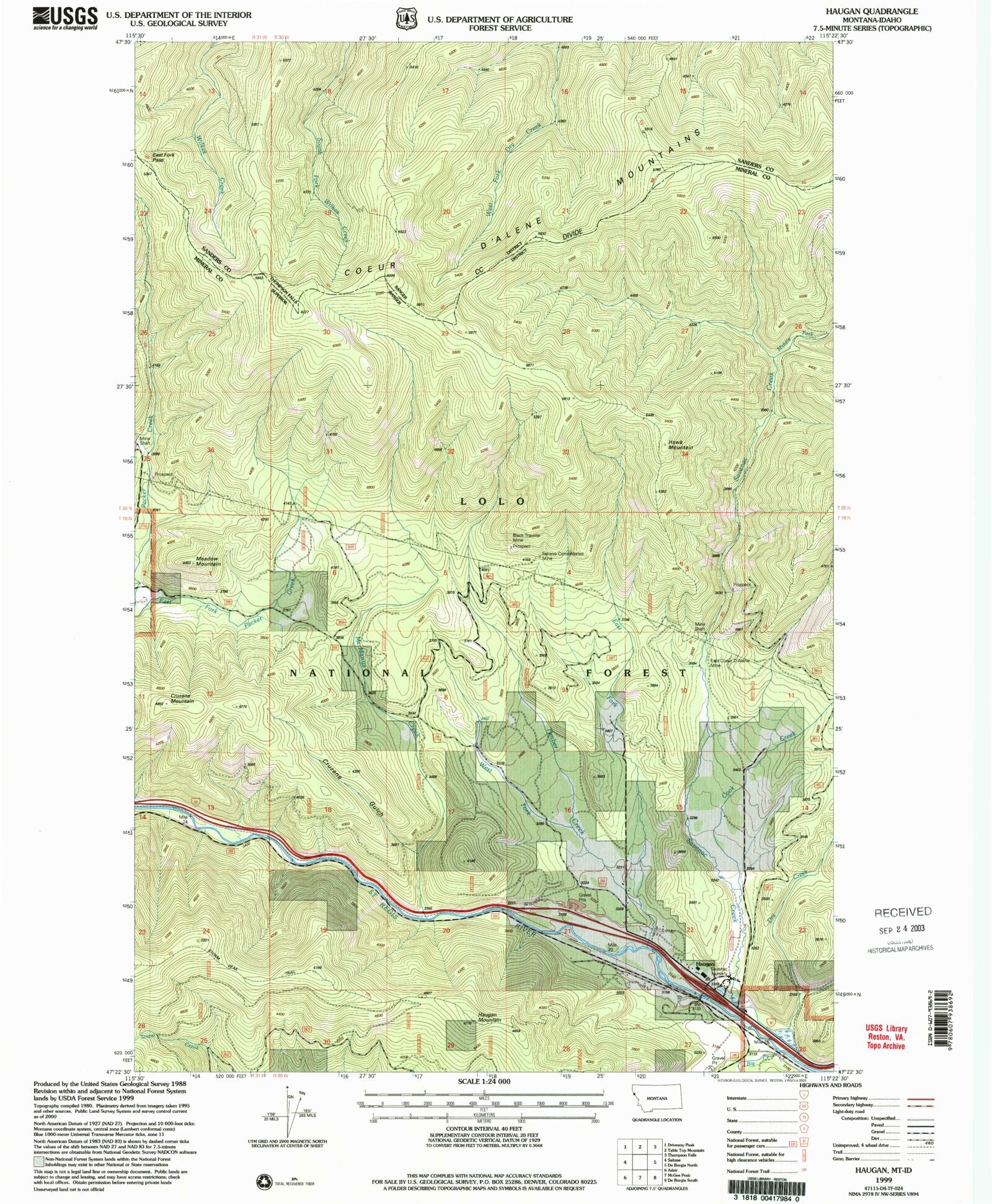Classic USGS Haugan Montana 7.5'x7.5' Topo Map – MyTopo Map Store