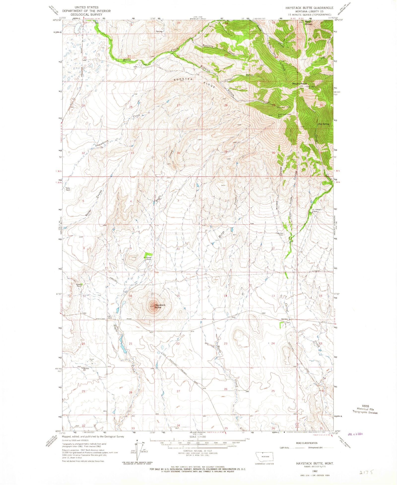 Classic USGS Haystack Butte Montana 7.5'x7.5' Topo Map – MyTopo Map Store