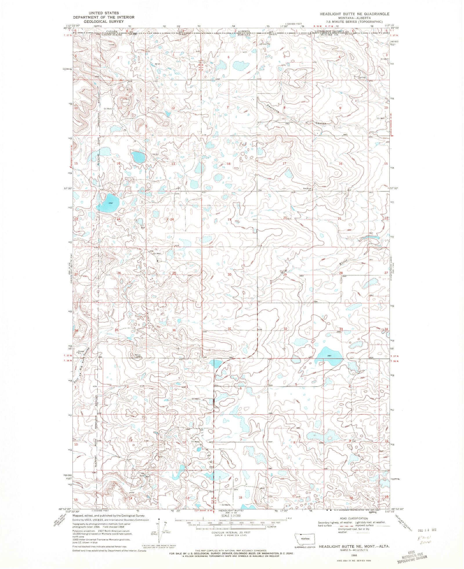 Classic USGS Headlight Butte NE Montana 7.5'x7.5' Topo Map – MyTopo Map Store
