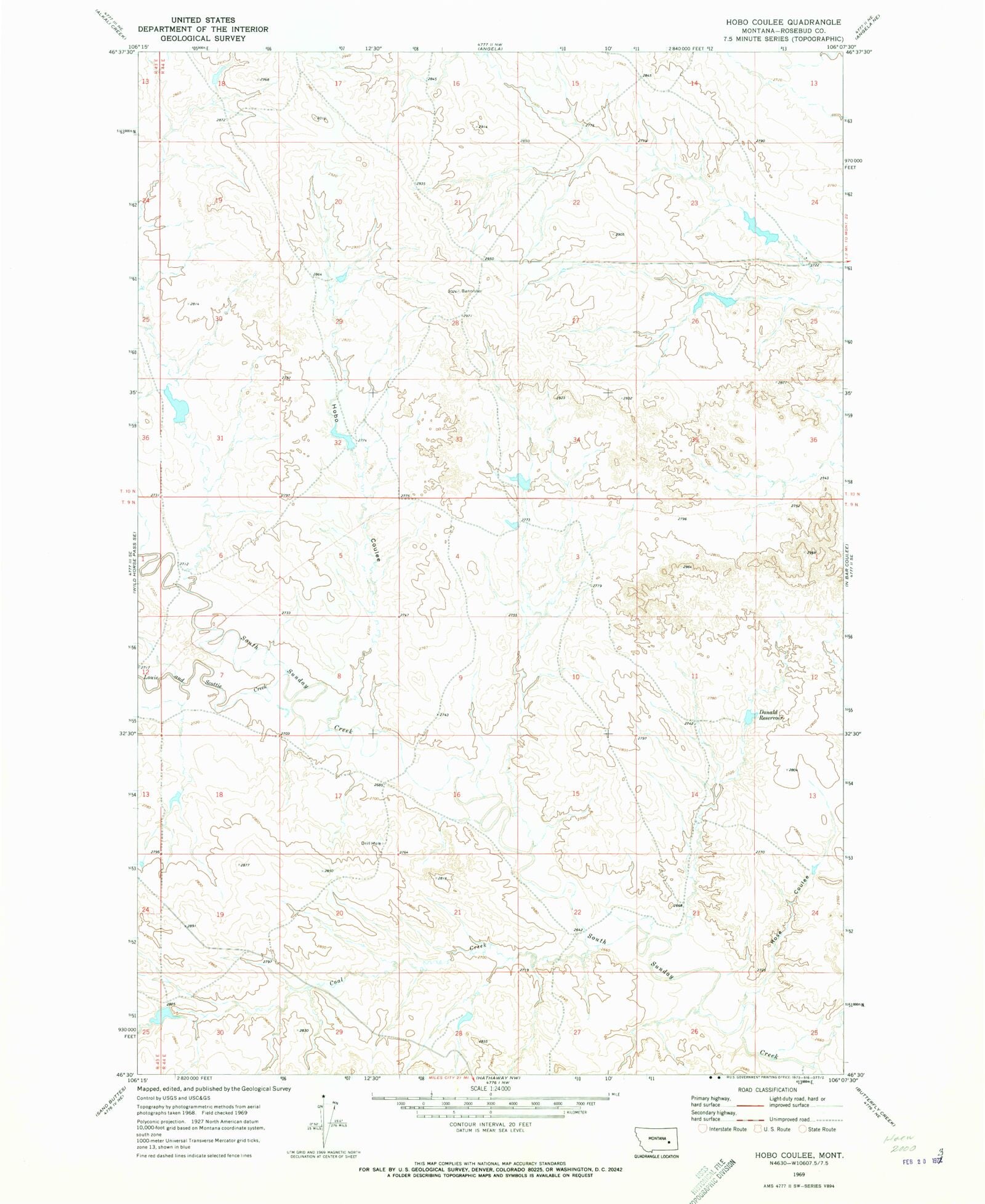 Classic USGS Hobo Coulee Montana 7.5'x7.5' Topo Map – MyTopo Map Store