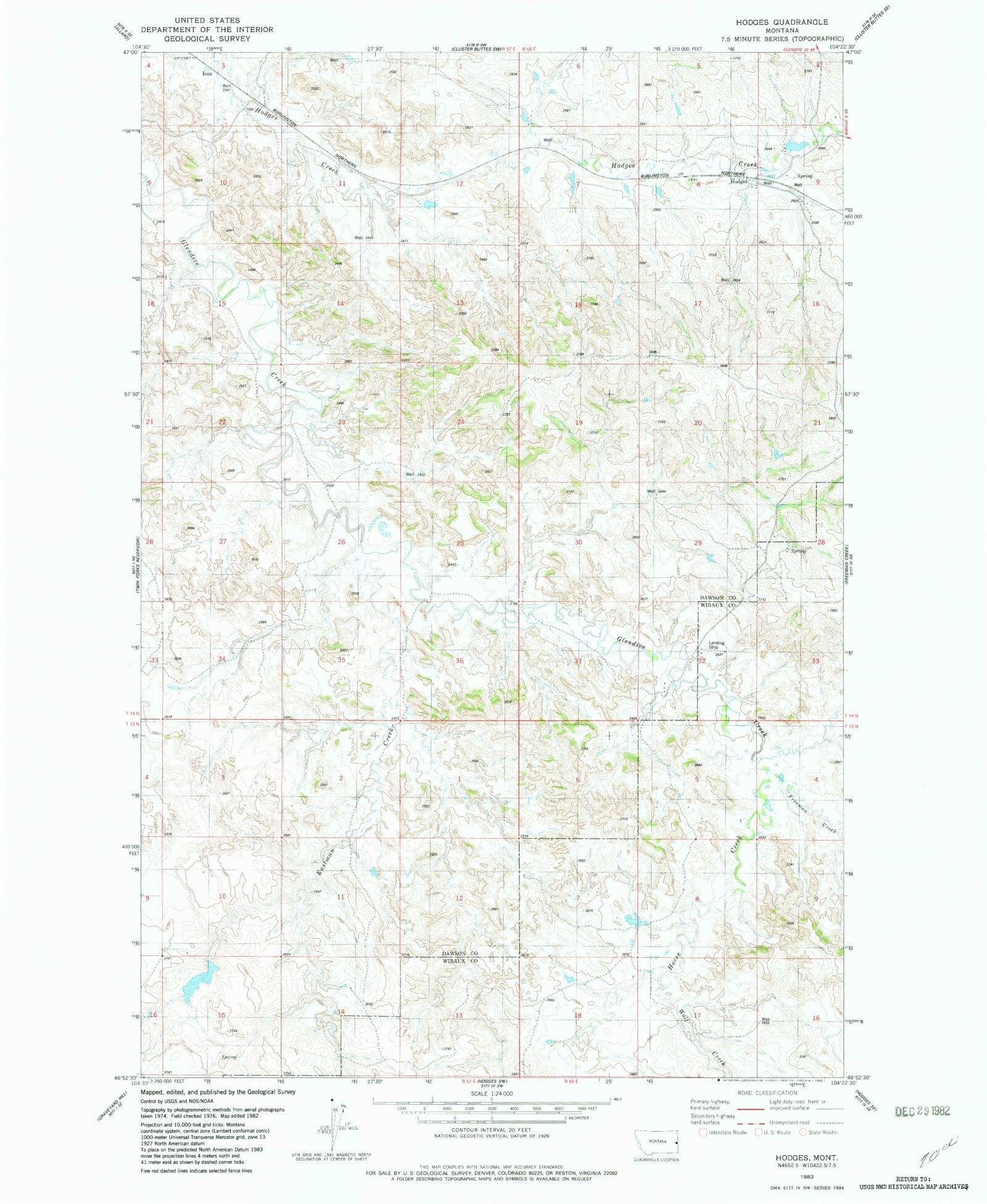 Classic USGS Hodges Montana 7.5'x7.5' Topo Map – MyTopo Map Store