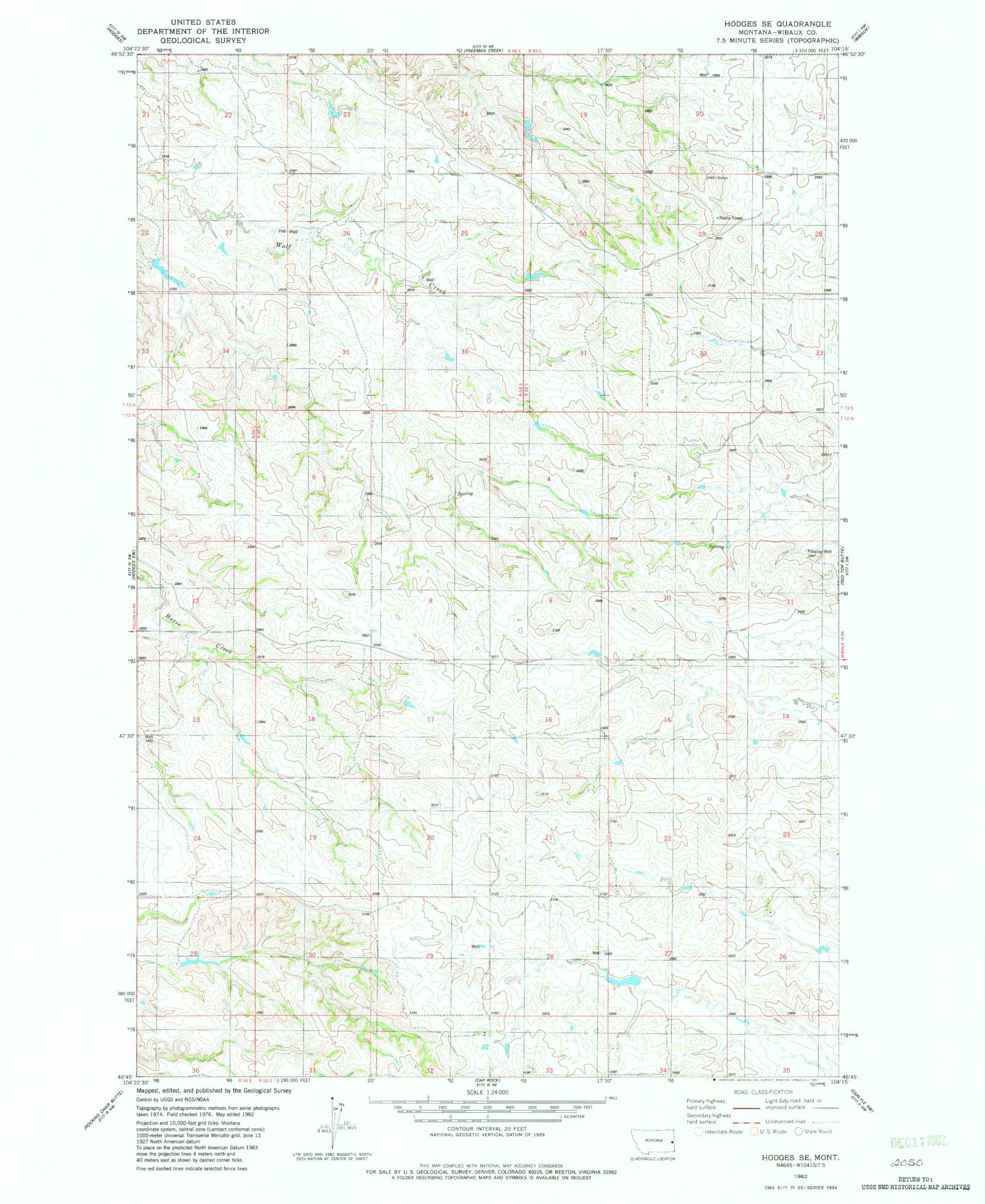 Classic USGS Hodges SE Montana 7.5'x7.5' Topo Map – MyTopo Map Store