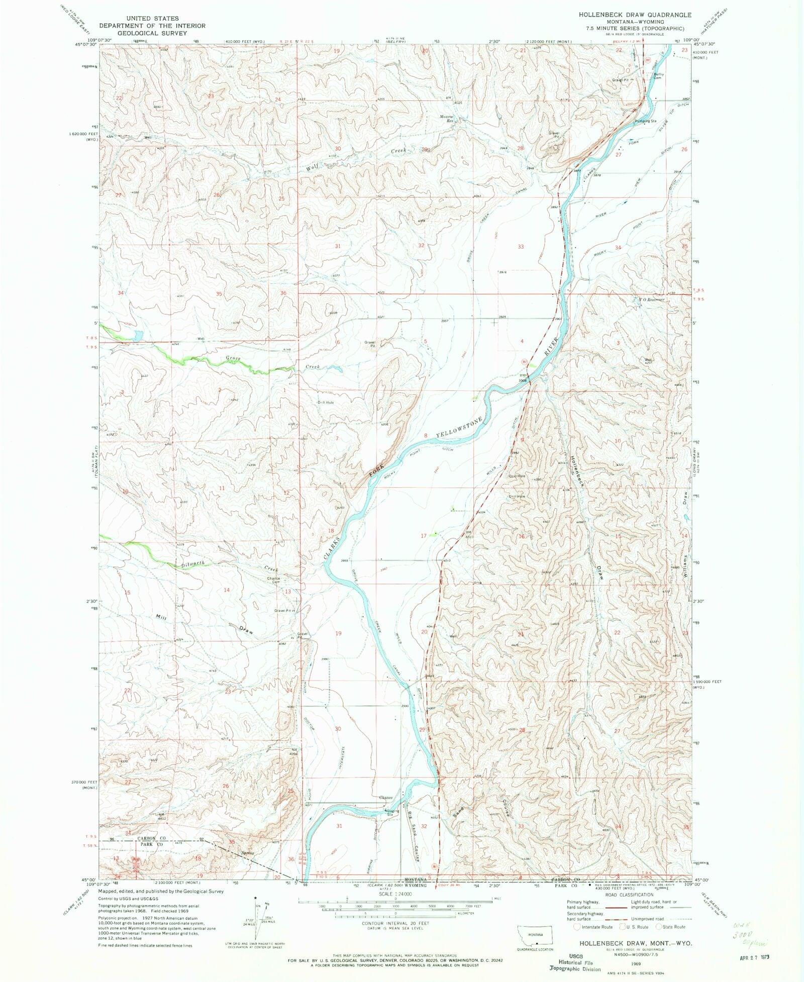 Classic USGS Hollenbeck Draw Montana 7.5'x7.5' Topo Map – MyTopo Map Store