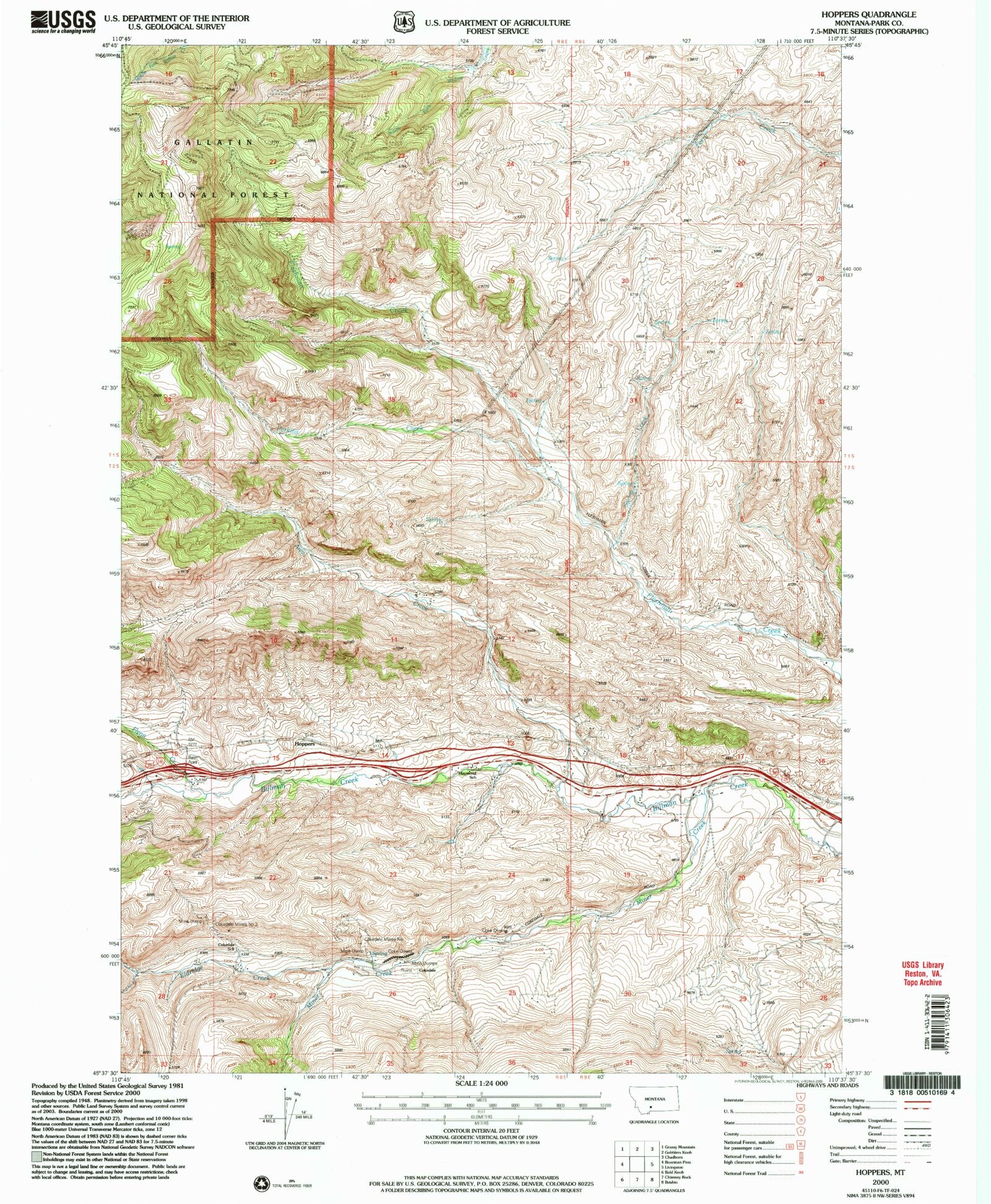 Classic USGS Hoppers Montana 7.5'x7.5' Topo Map – MyTopo Map Store