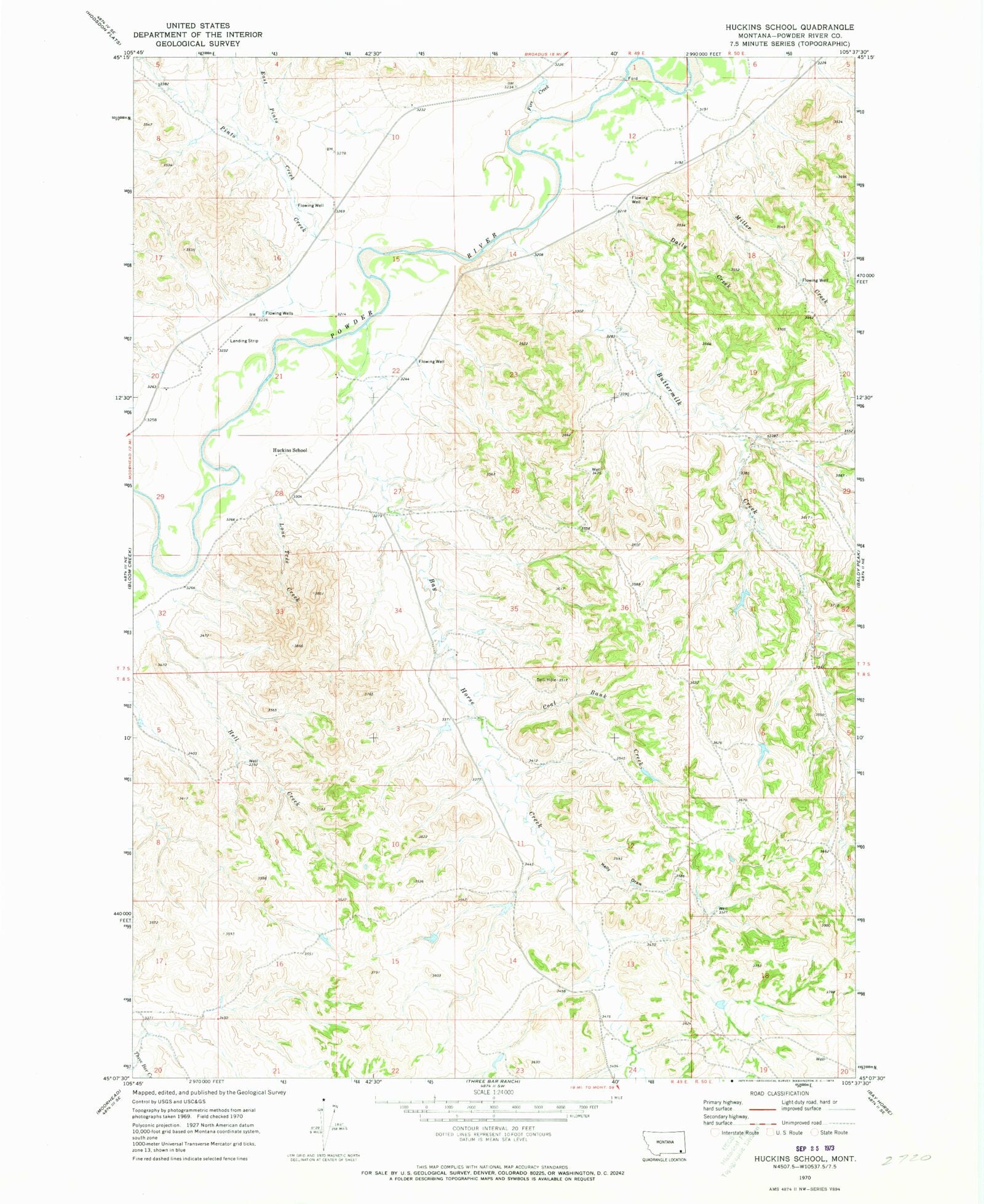 Classic USGS Huckins School Montana 7.5'x7.5' Topo Map – MyTopo Map Store