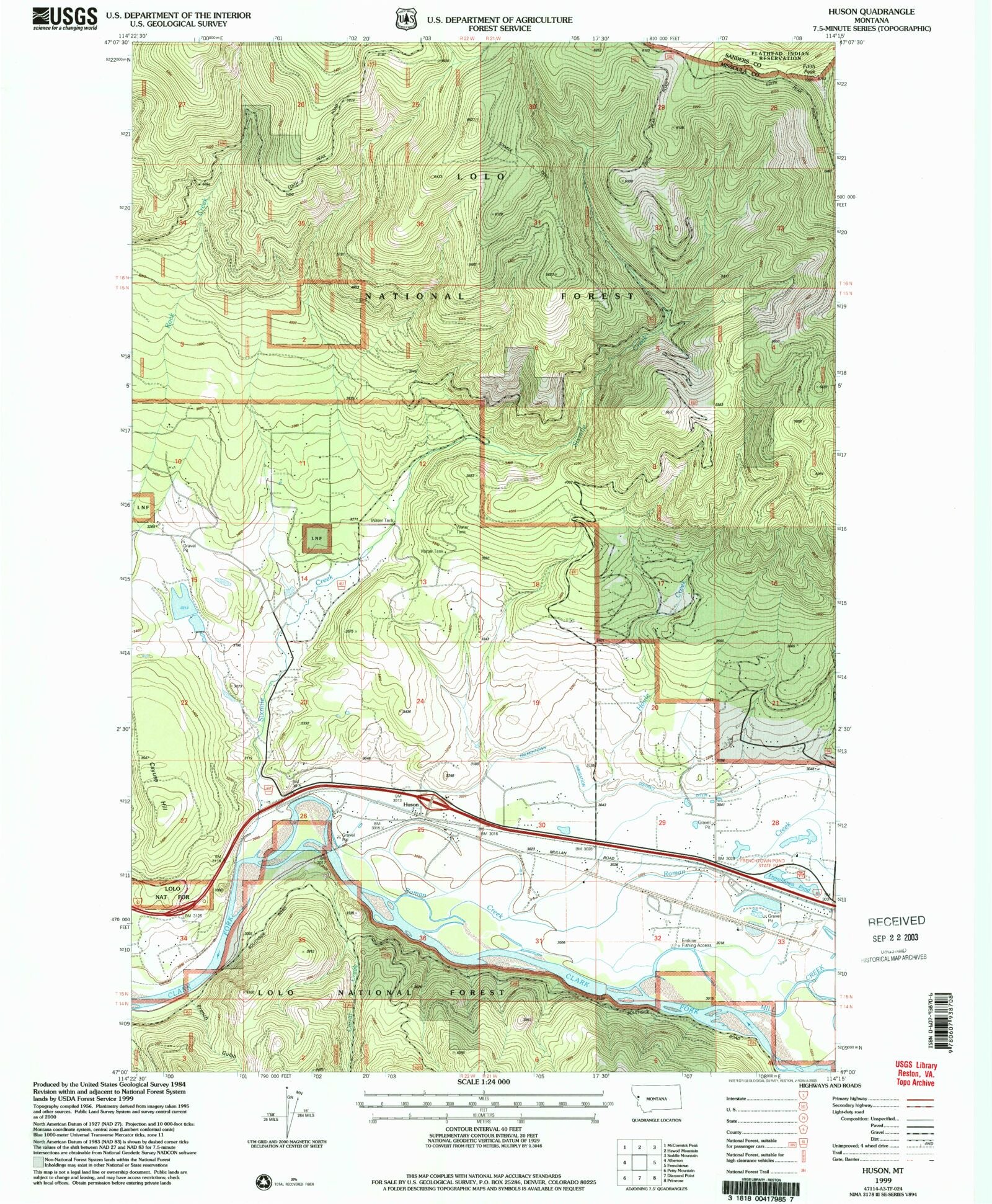 Classic USGS Huson Montana 7.5'x7.5' Topo Map – MyTopo Map Store