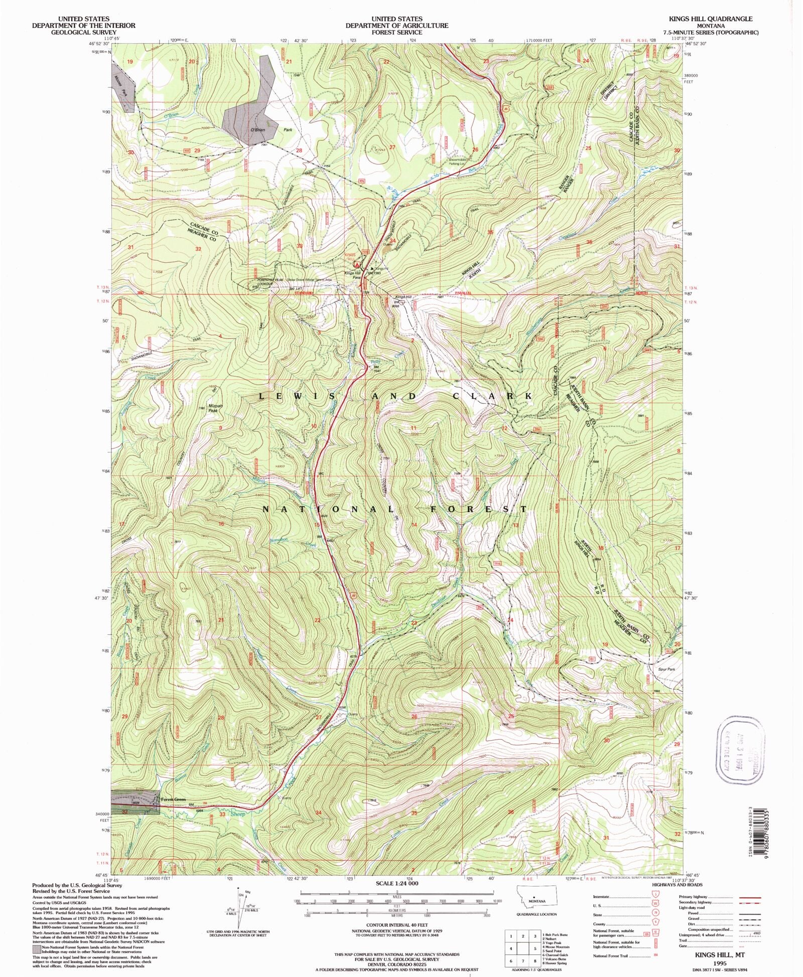 Classic USGS Kings Hill Montana 7.5'x7.5' Topo Map – MyTopo Map Store