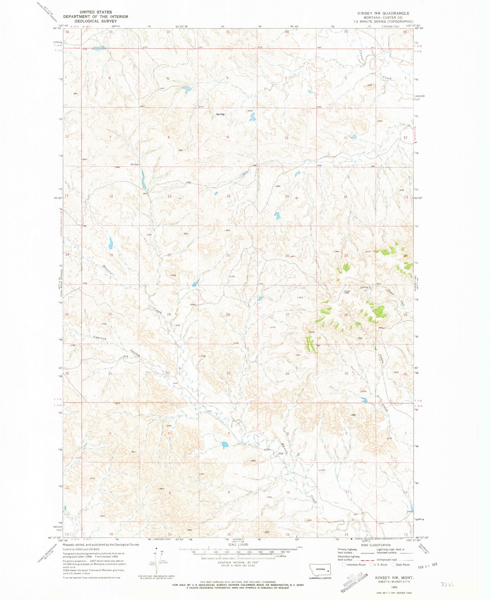 Classic USGS Kinsey NW Montana 7.5'x7.5' Topo Map – MyTopo Map Store