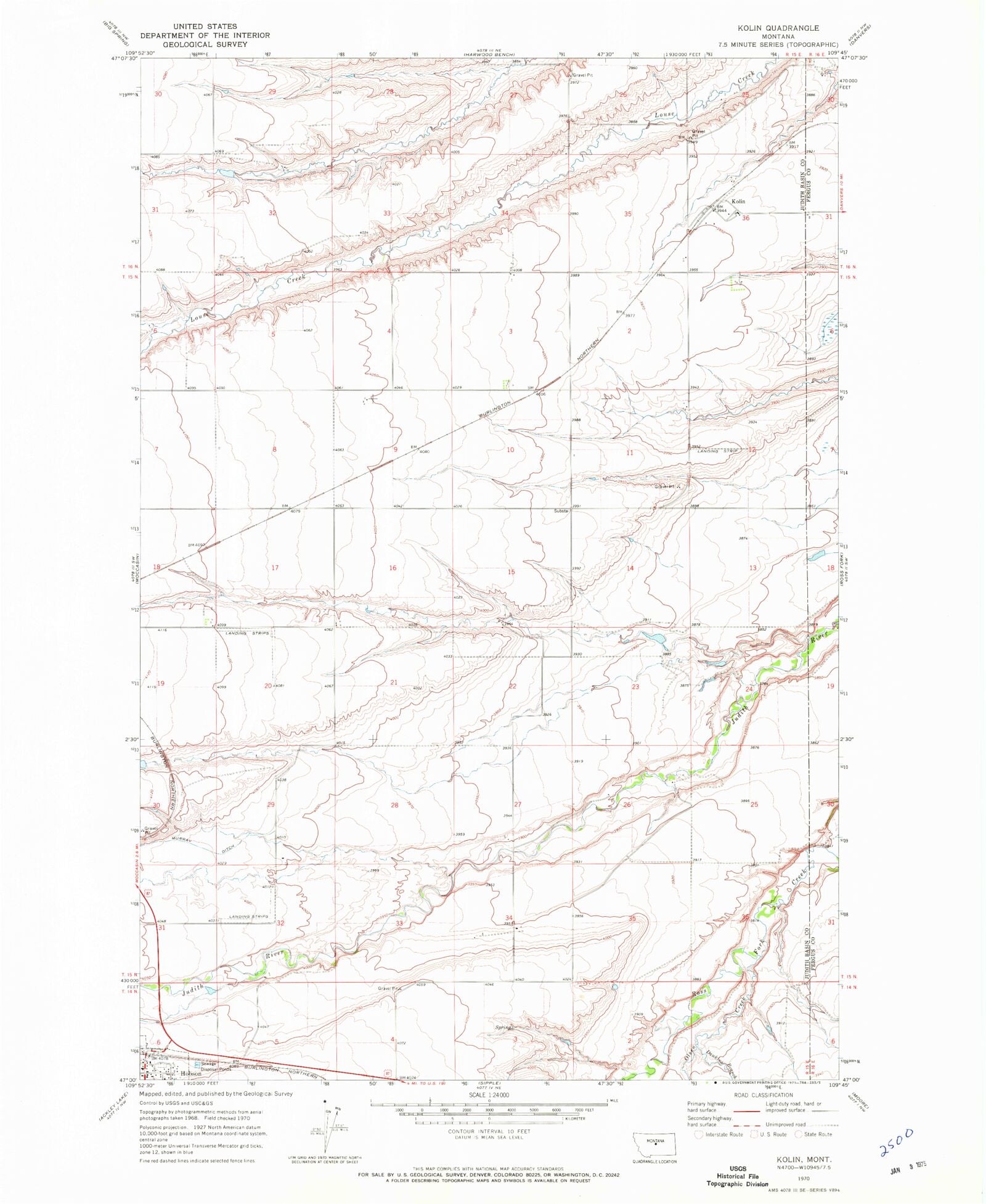 Classic USGS Kolin Montana 7.5'x7.5' Topo Map – MyTopo Map Store