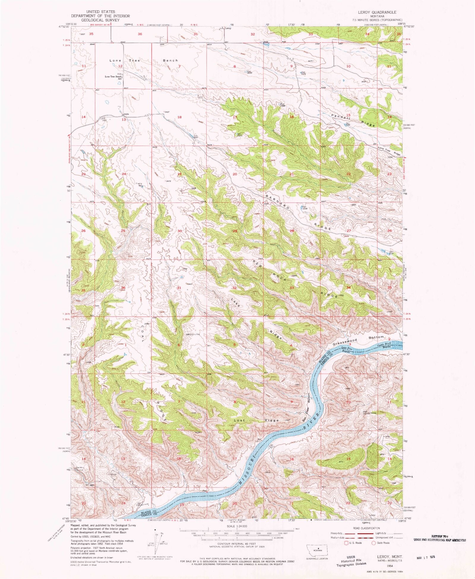 Classic USGS Leroy Montana 7.5'x7.5' Topo Map – MyTopo Map Store