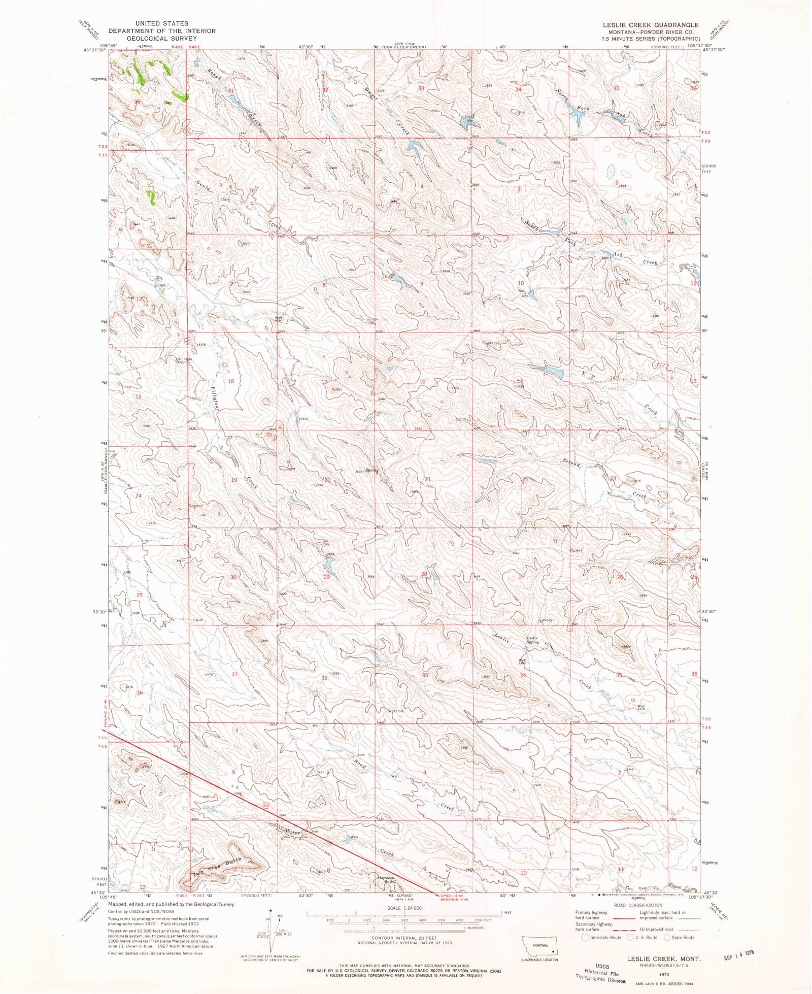 Classic USGS Leslie Creek Montana 7.5'x7.5' Topo Map – MyTopo Map Store