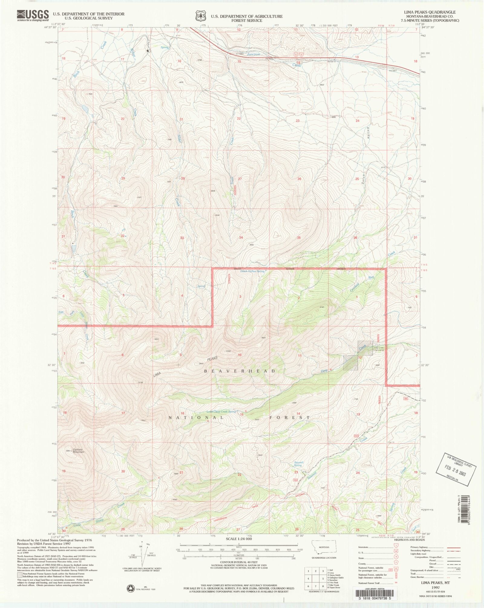 Classic USGS Lima Peaks Montana 7.5'x7.5' Topo Map – MyTopo Map Store