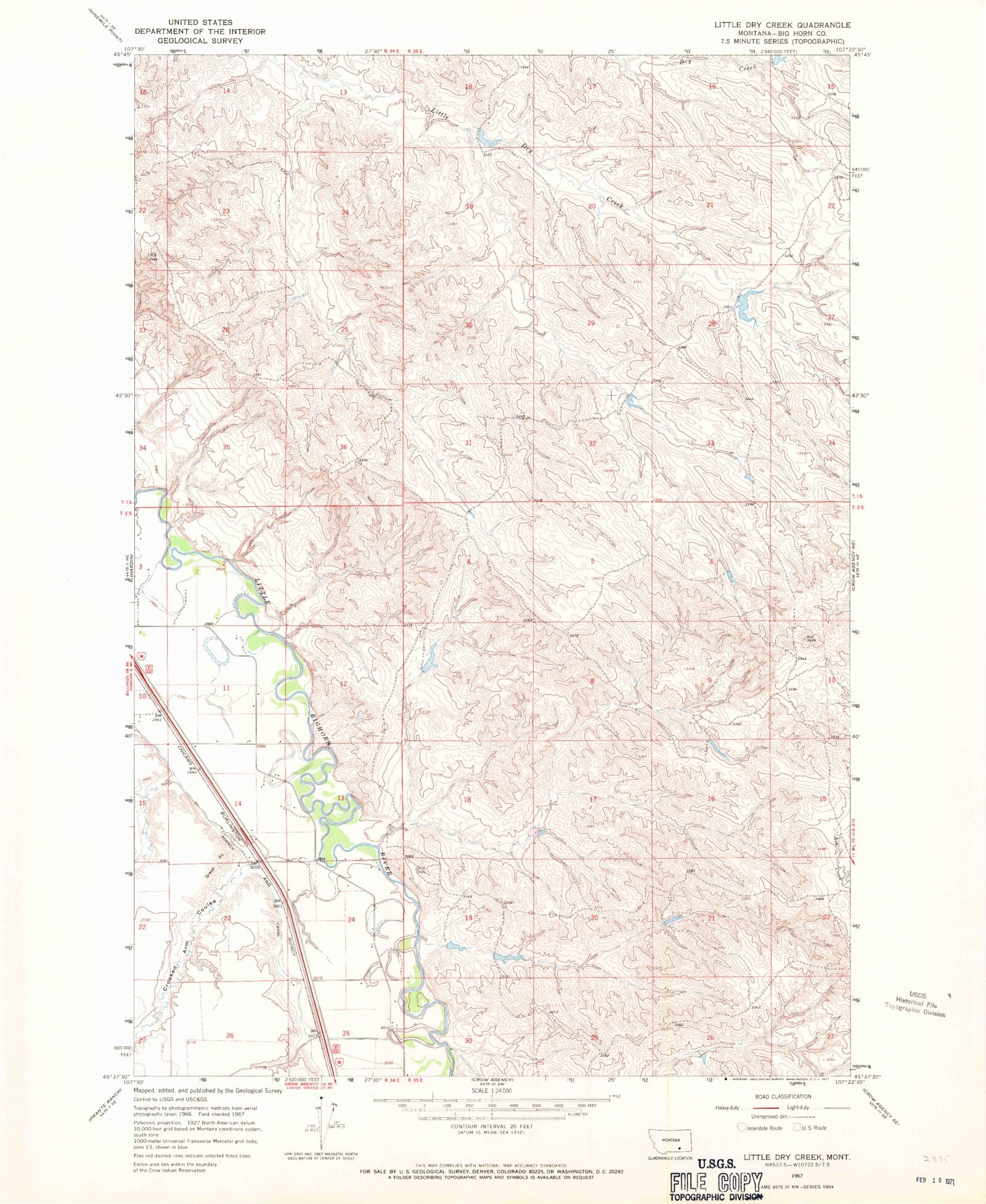 Classic USGS Little Dry Creek Montana 7.5'x7.5' Topo Map – MyTopo Map Store