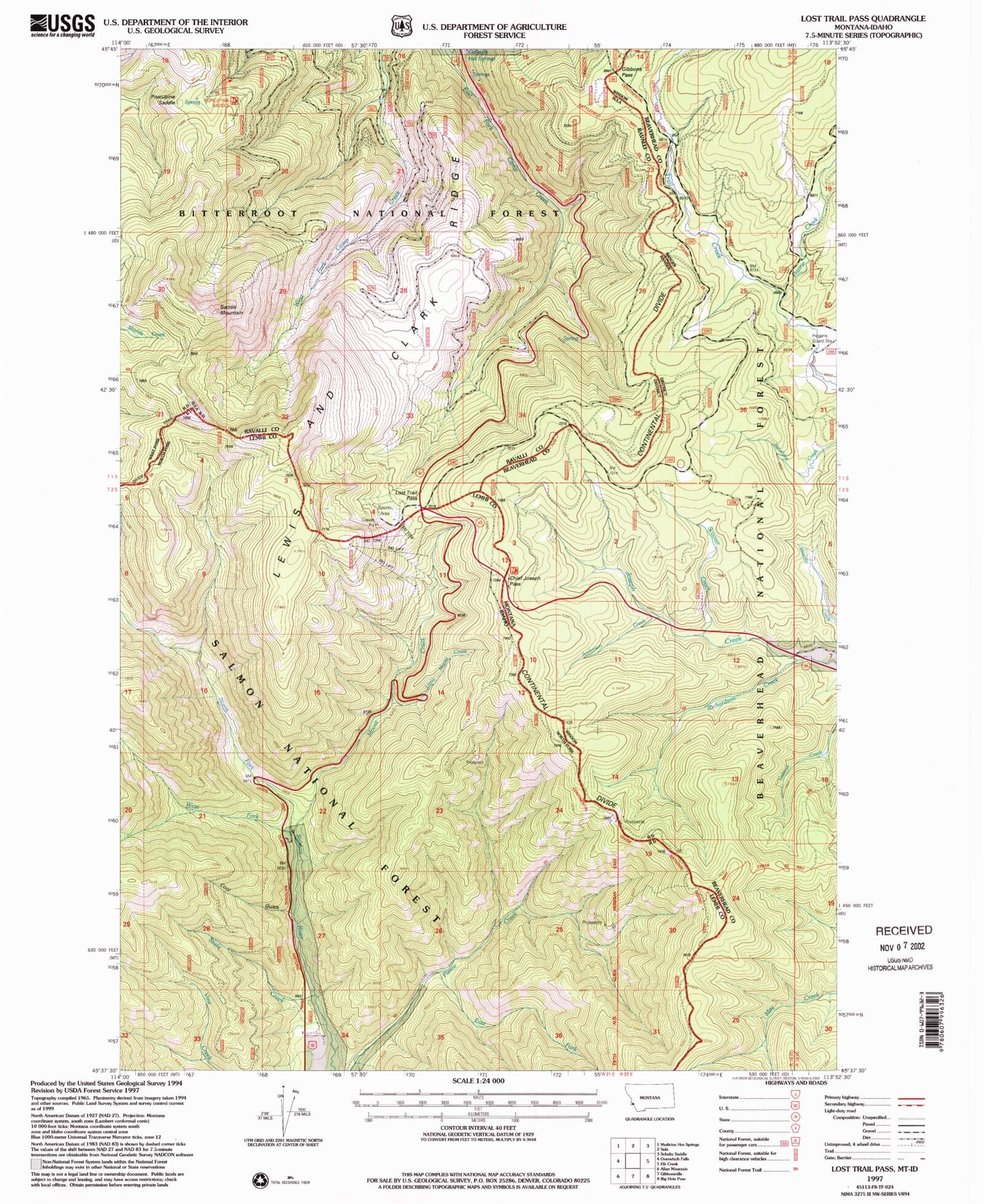 Classic USGS Lost Trail Pass Montana 7.5'x7.5' Topo Map – MyTopo Map Store