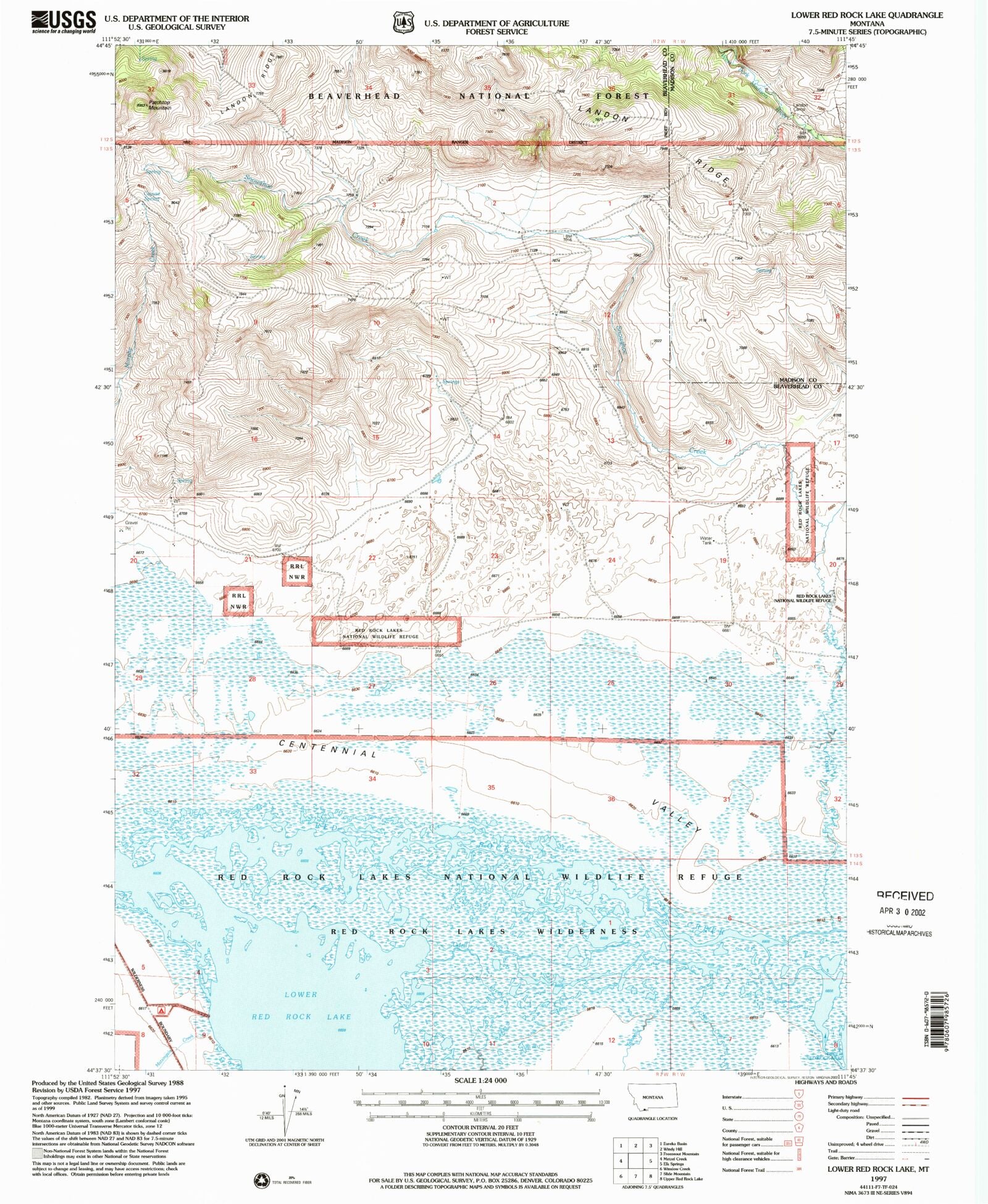 Classic USGS Lower Red Rock Lake Montana 7.5'x7.5' Topo Map – MyTopo ...