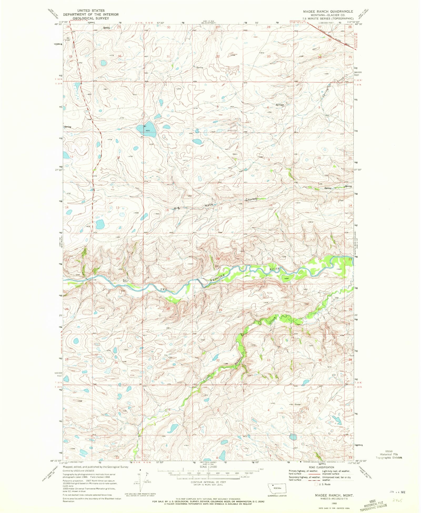Classic USGS Magee Ranch Montana 7.5'x7.5' Topo Map – MyTopo Map Store