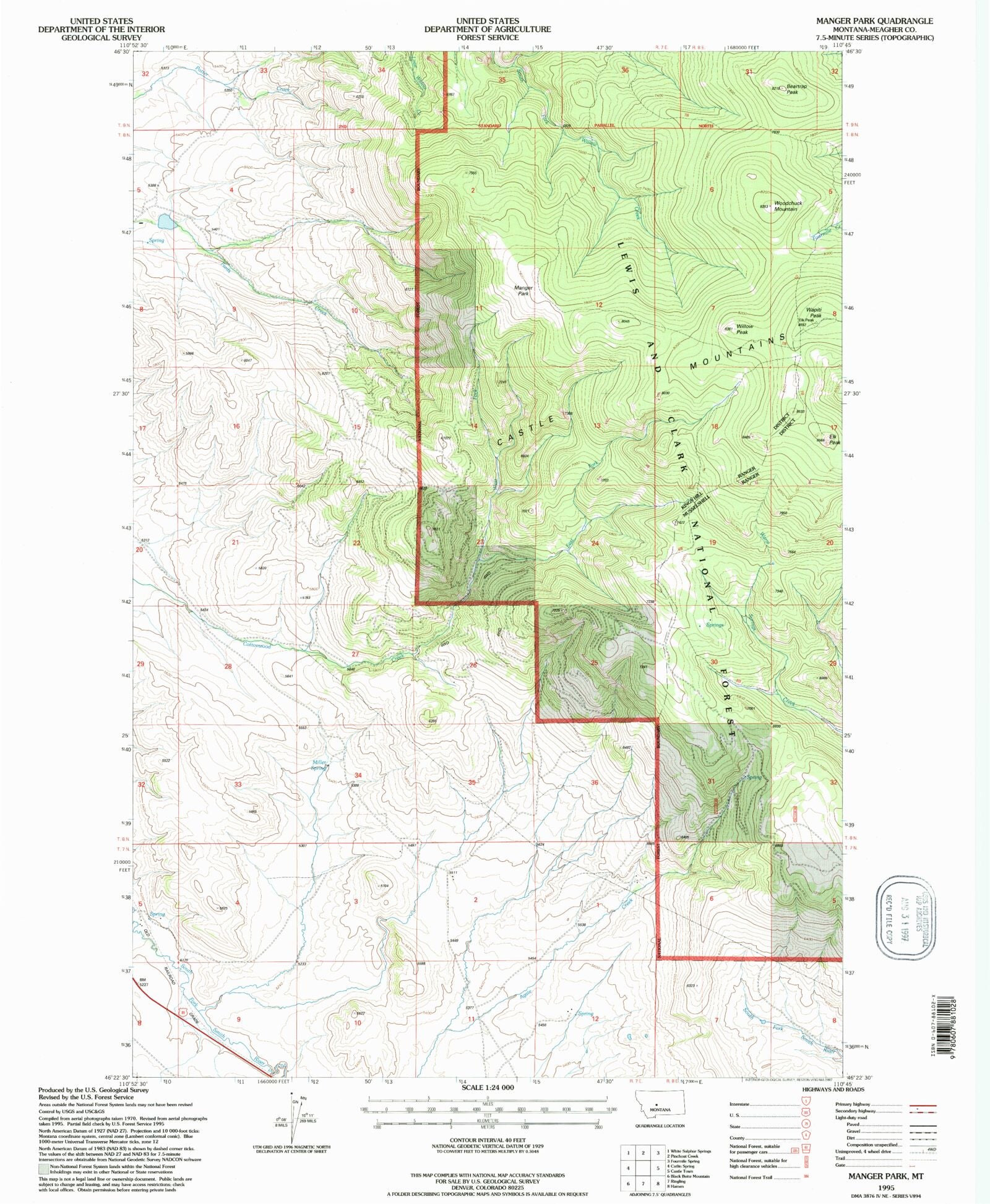 Classic USGS Manger Park Montana 7.5'x7.5' Topo Map – MyTopo Map Store