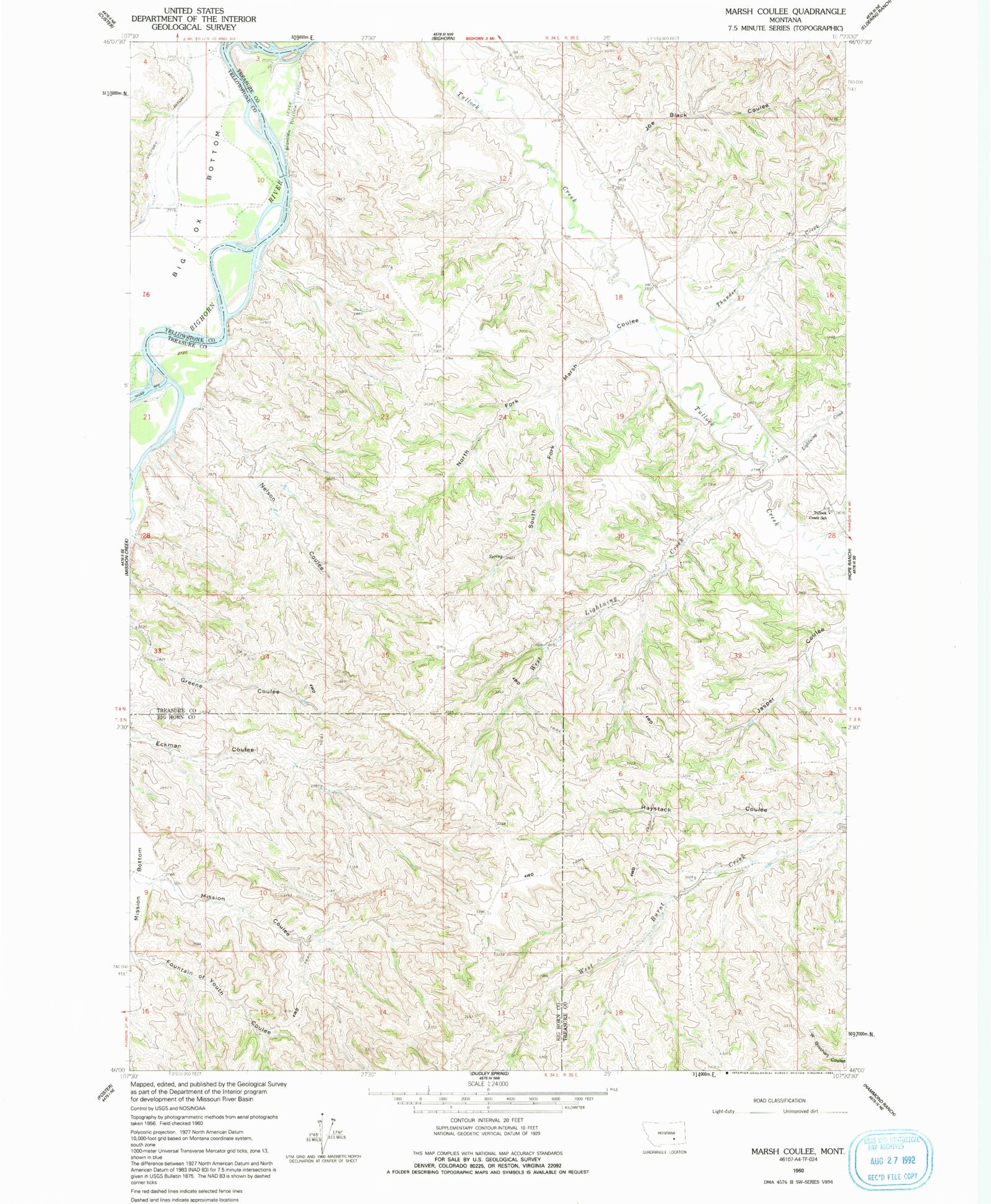 Classic USGS Marsh Coulee Montana 7.5'x7.5' Topo Map – MyTopo Map Store