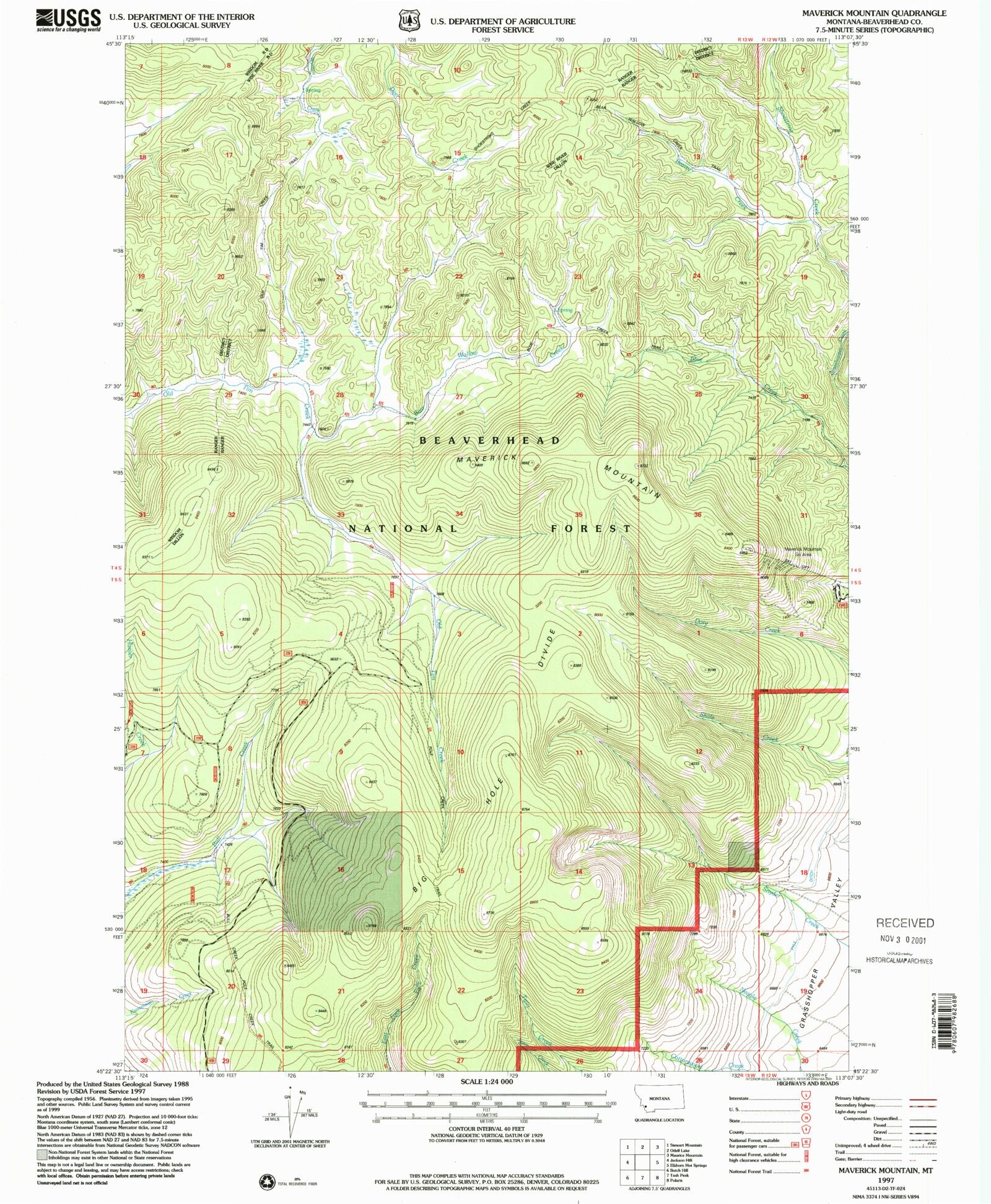 Classic USGS Maverick Mountain Montana 7.5'x7.5' Topo Map – MyTopo Map ...