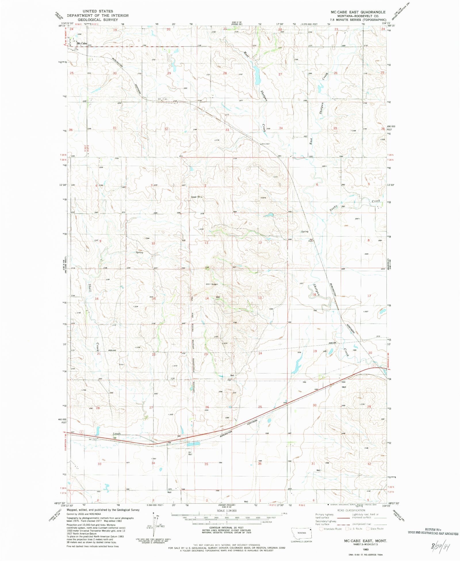Classic USGS McCabe East Montana 7.5'x7.5' Topo Map – MyTopo Map Store