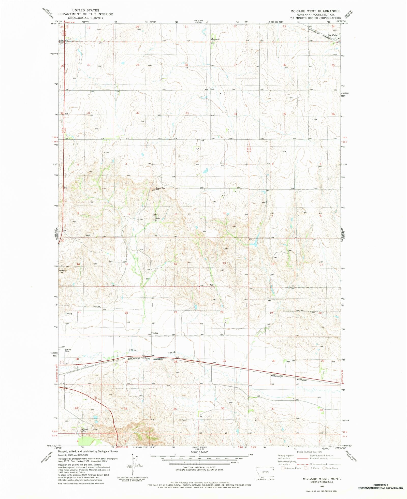 Classic USGS McCabe West Montana 7.5'x7.5' Topo Map – MyTopo Map Store