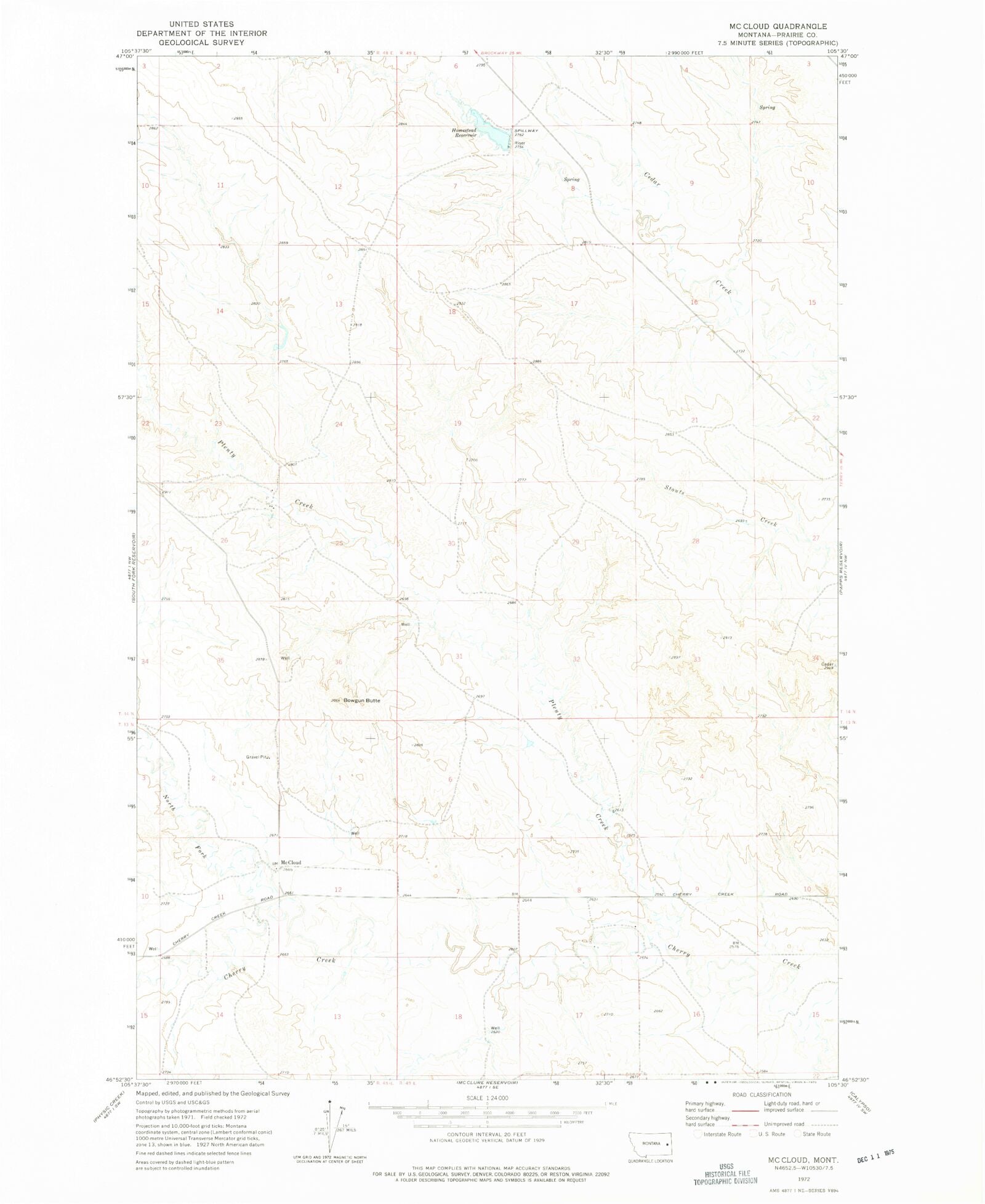 Classic USGS McCloud Montana 7.5'x7.5' Topo Map – MyTopo Map Store