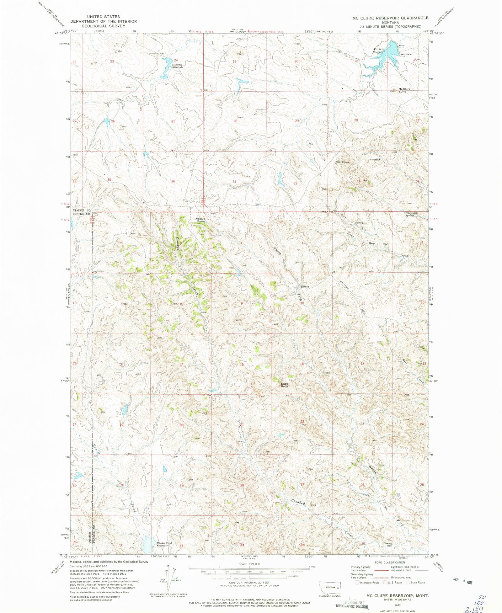Classic USGS McClure Reservoir Montana 7.5'x7.5' Topo Map – MyTopo Map ...