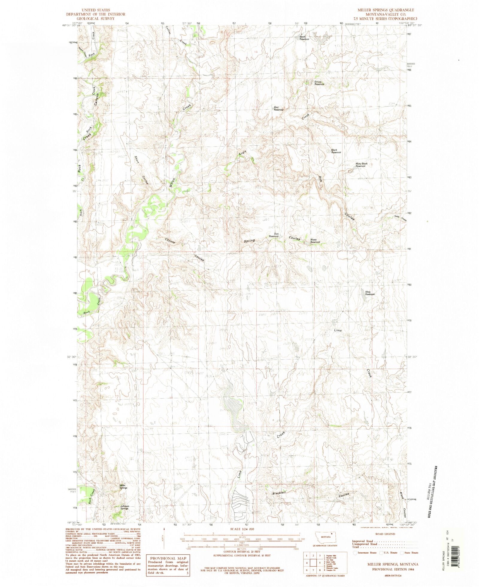 Classic USGS Miller Springs Montana 7.5'x7.5' Topo Map – MyTopo Map Store