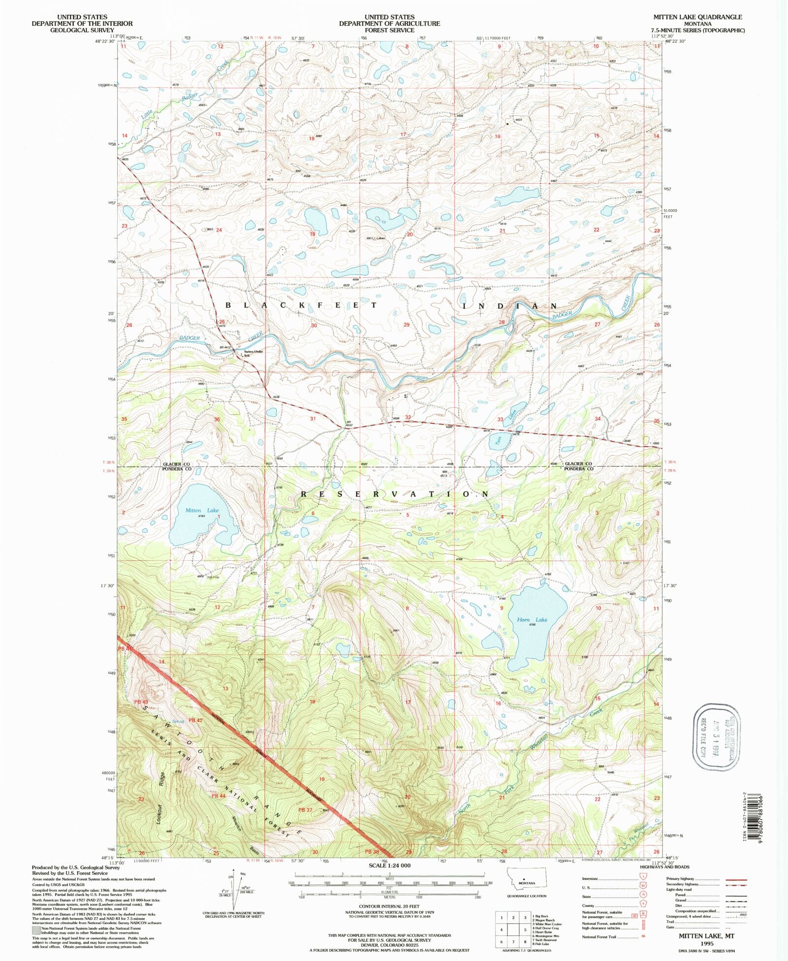 Classic USGS Mitten Lake Montana 7.5'x7.5' Topo Map – MyTopo Map Store
