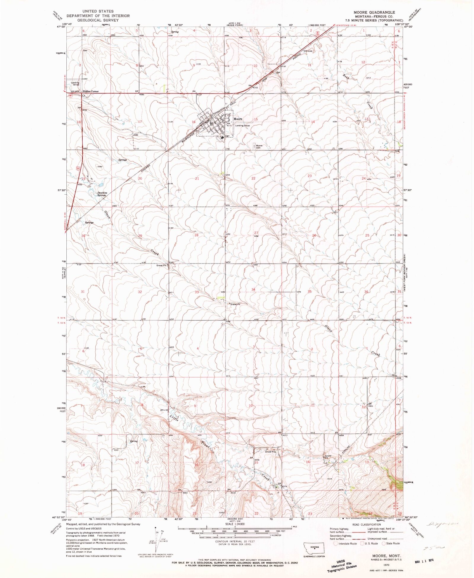 Classic USGS Moore Montana 7.5'x7.5' Topo Map – MyTopo Map Store