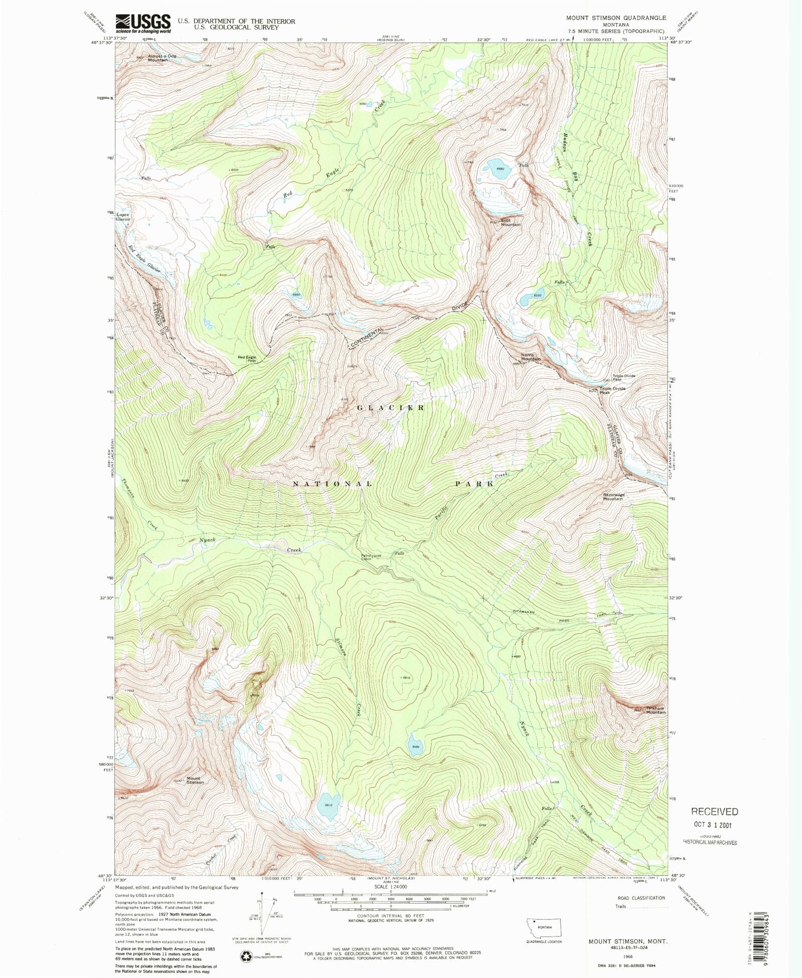 Classic USGS Mount Stimson Montana 7.5'x7.5' Topo Map – MyTopo Map Store