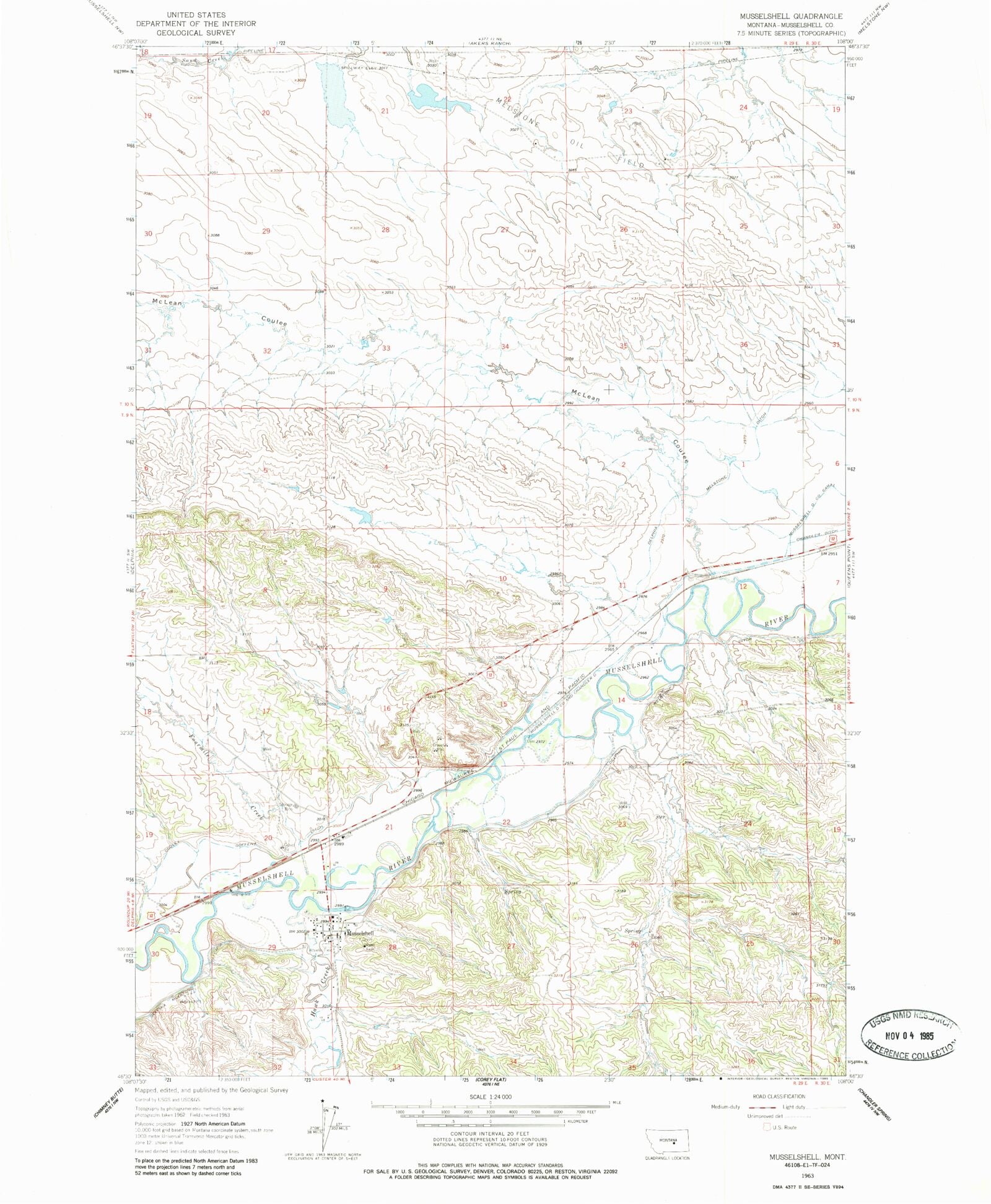Classic USGS Musselshell Montana 7.5'x7.5' Topo Map – MyTopo Map Store
