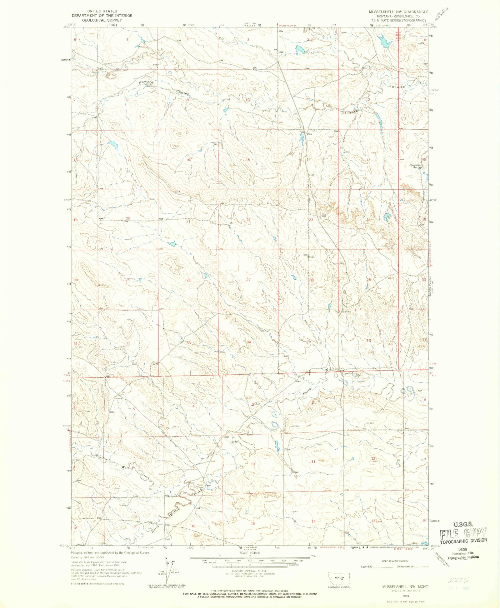 Classic USGS Musselshell NW Montana 7.5'x7.5' Topo Map – MyTopo Map Store