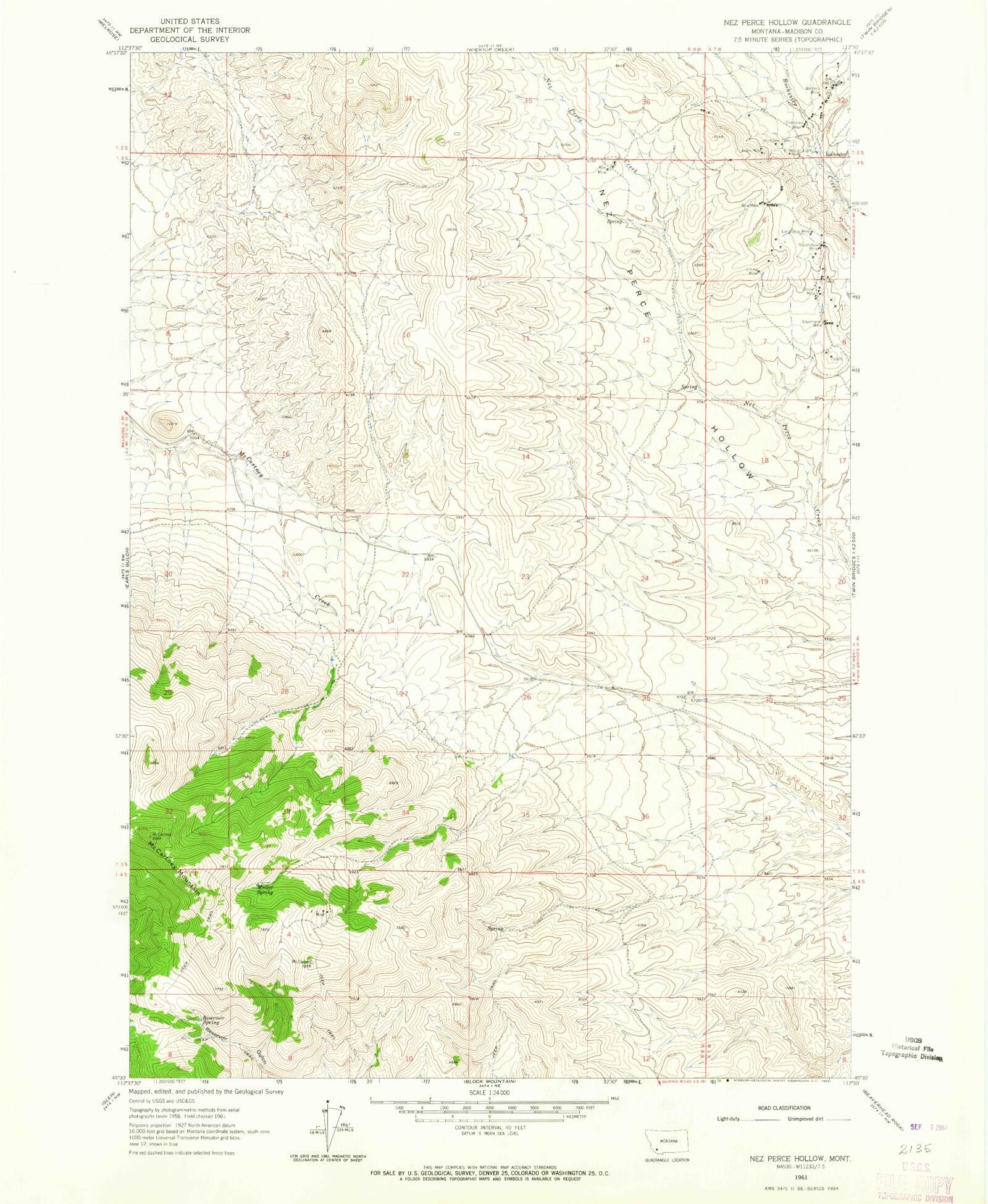 Classic USGS Nez Perce Hollow Montana 7.5'x7.5' Topo Map – MyTopo Map Store
