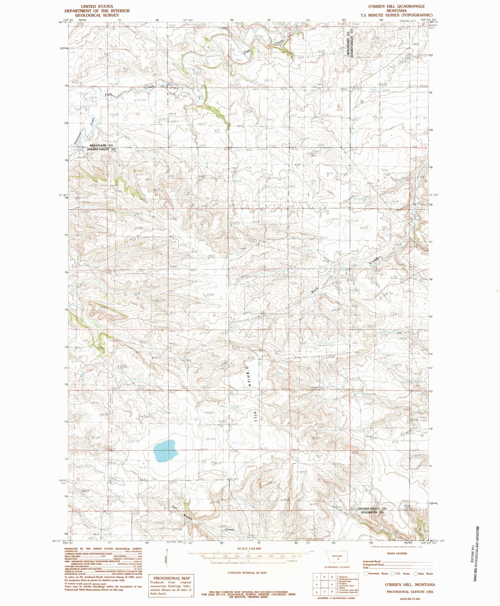 Classic USGS O'Brien Hill Montana 7.5'x7.5' Topo Map – MyTopo Map Store