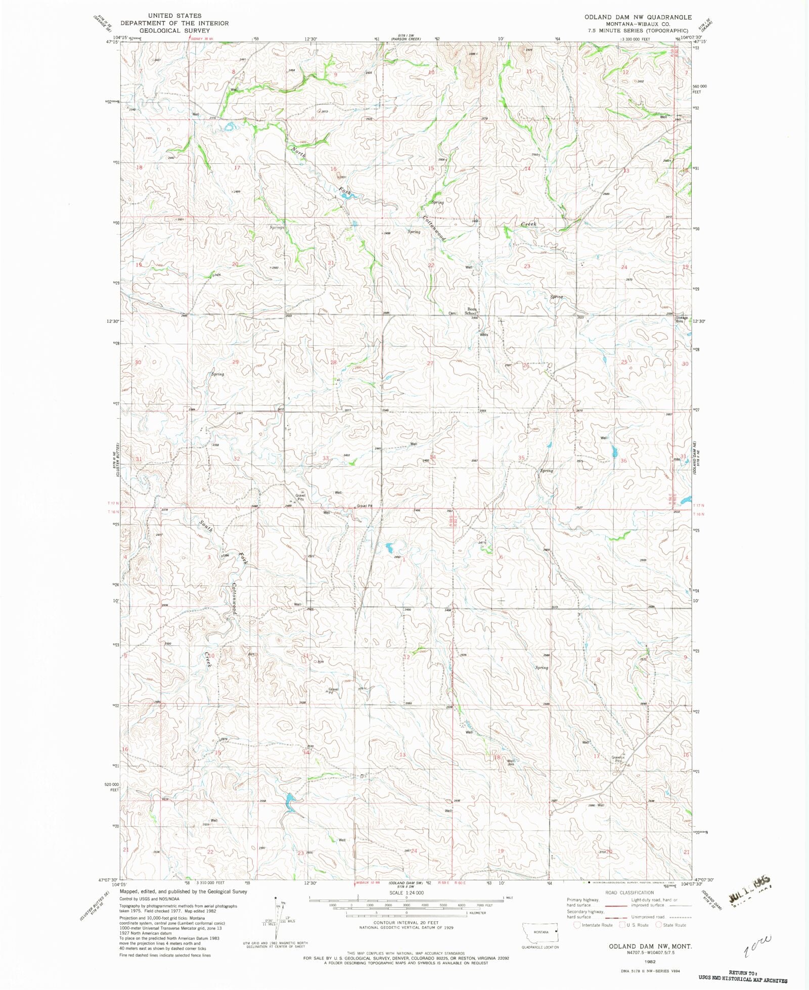 Classic USGS Odland Dam NW Montana 7.5'x7.5' Topo Map – MyTopo Map Store