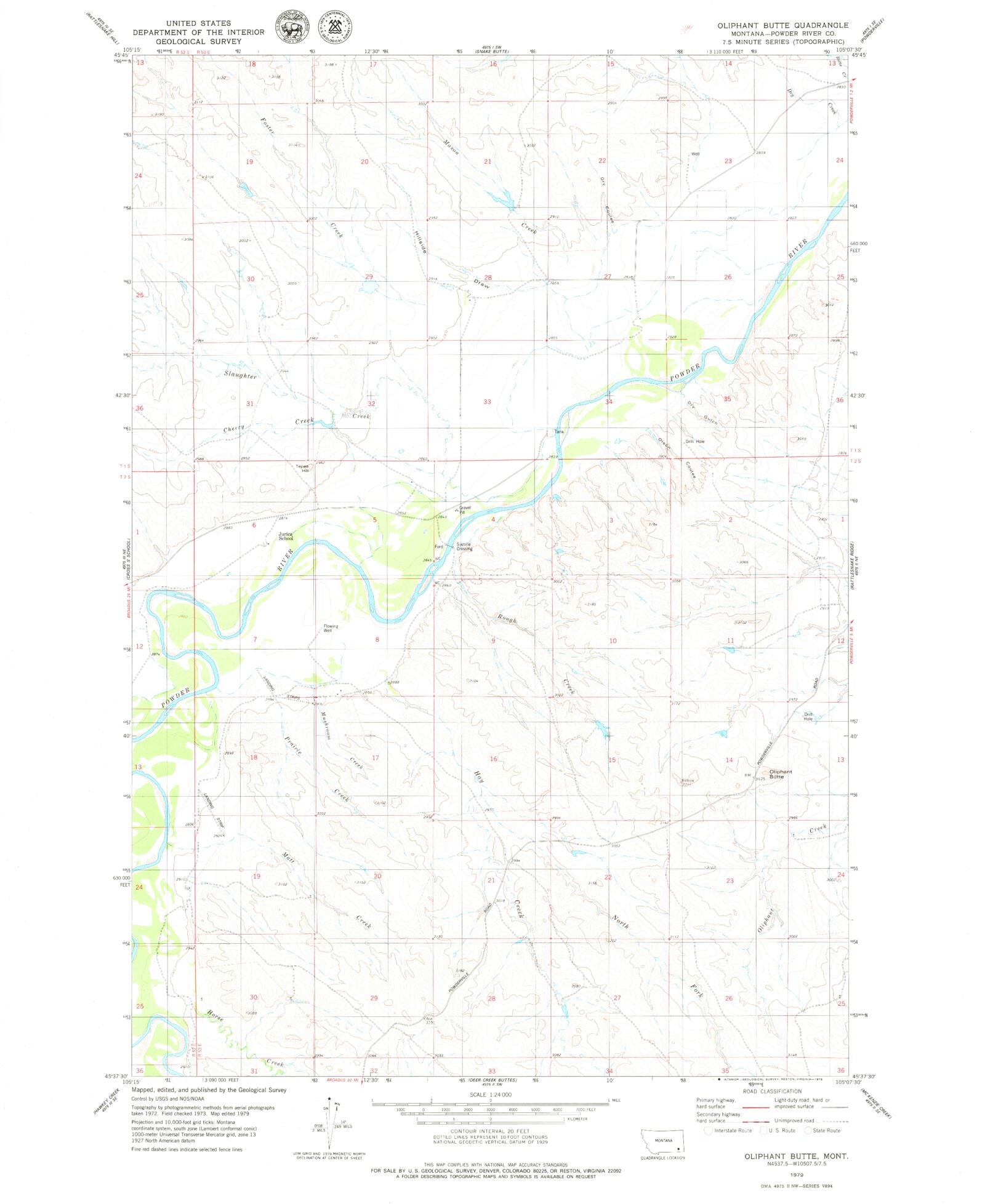 Classic USGS Oliphant Butte Montana 7.5'x7.5' Topo Map – MyTopo Map Store