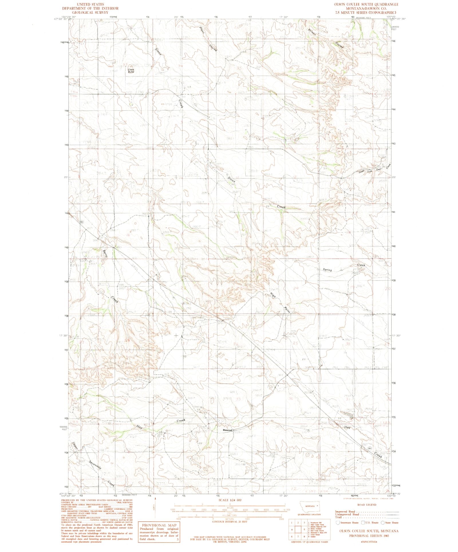 Classic USGS Olson Coulee South Montana 7.5'x7.5' Topo Map – MyTopo Map ...