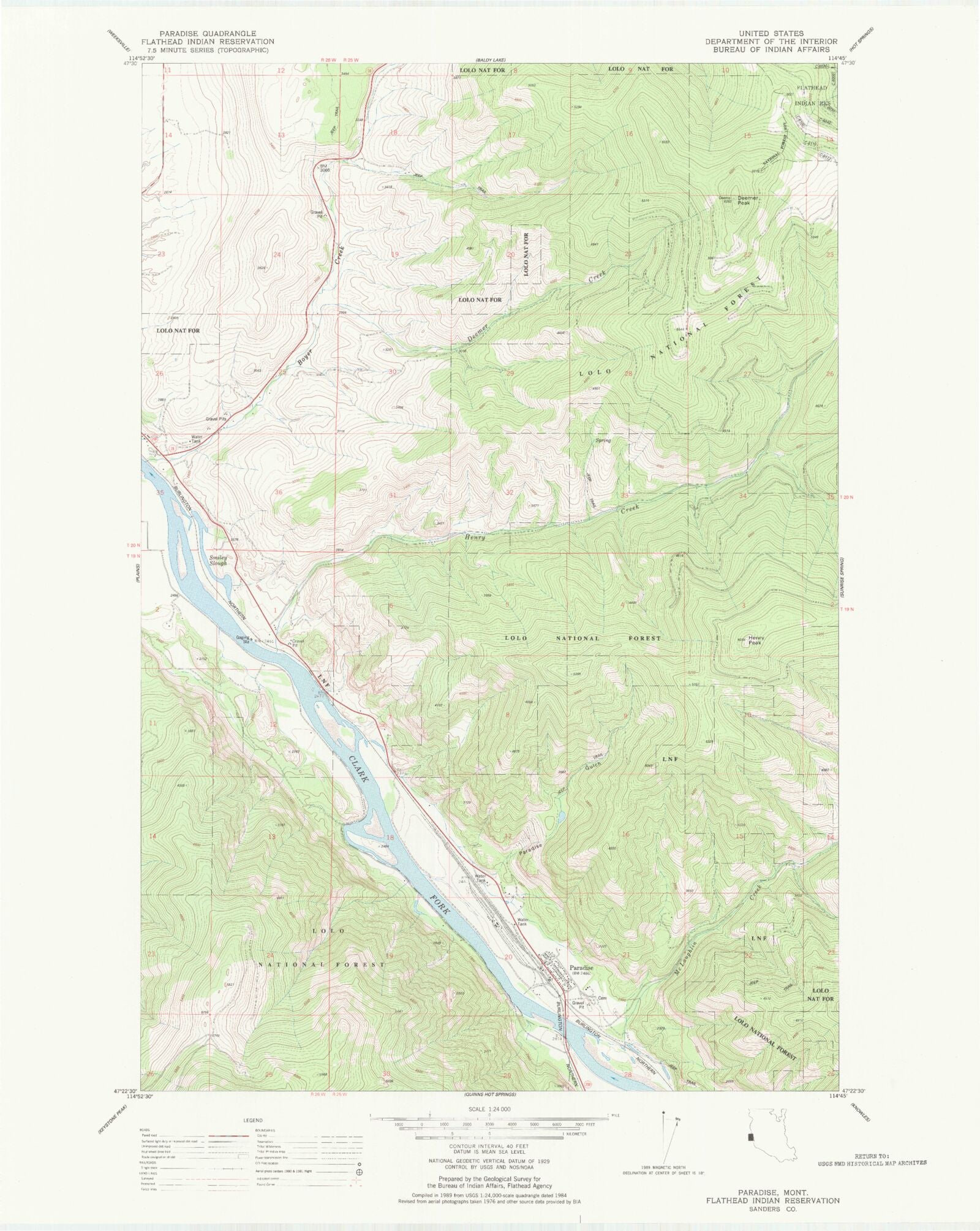 Classic USGS Paradise Montana 7.5'x7.5' Topo Map – MyTopo Map Store