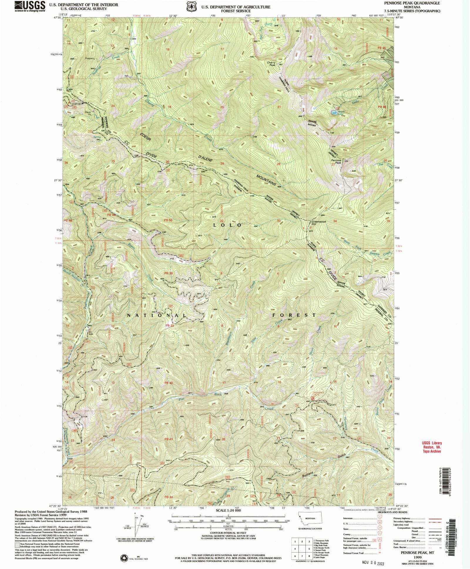 Classic USGS Penrose Peak Montana 7.5'x7.5' Topo Map – MyTopo Map Store