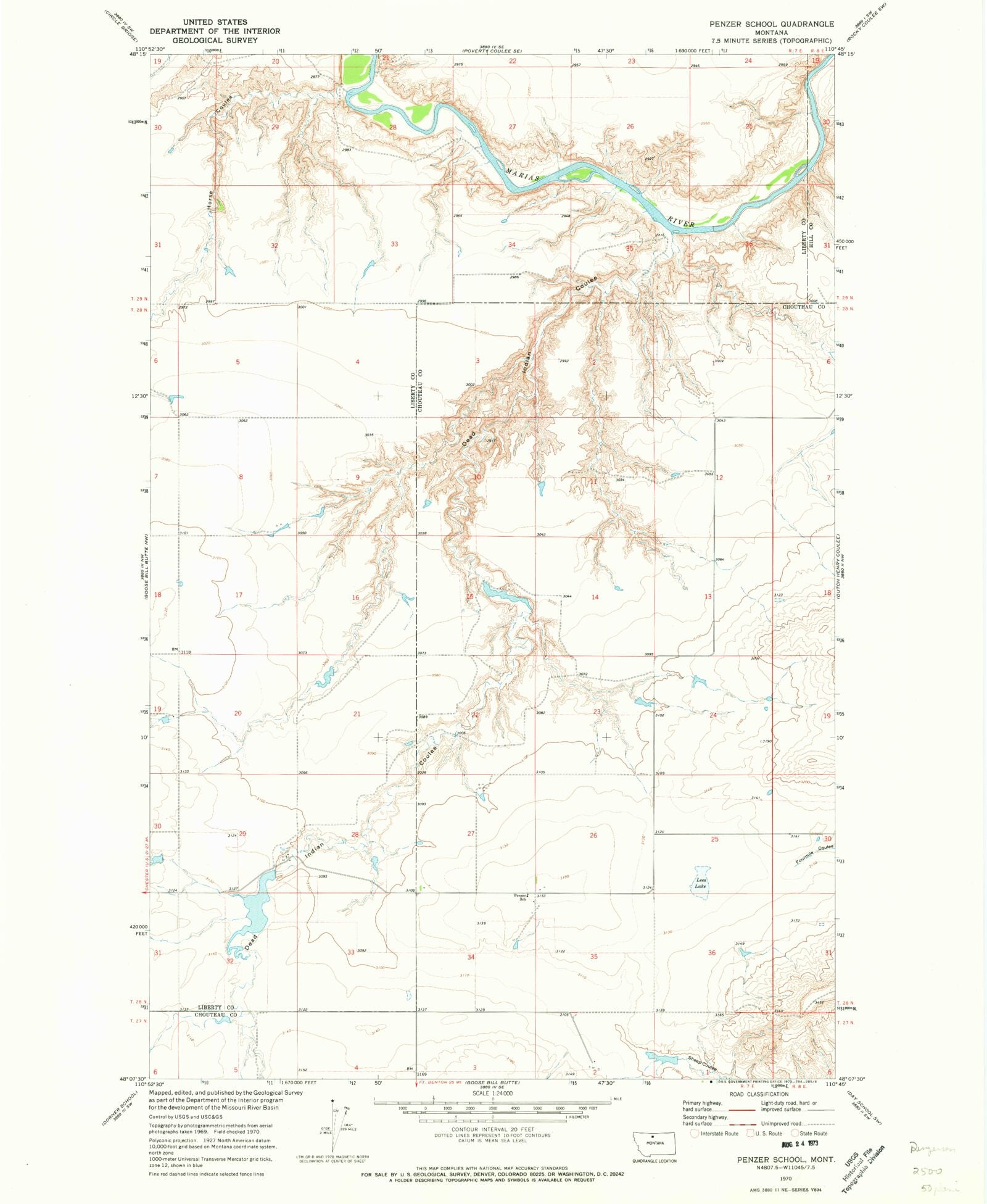 Classic USGS Penzer School Montana 7.5'x7.5' Topo Map – MyTopo Map Store
