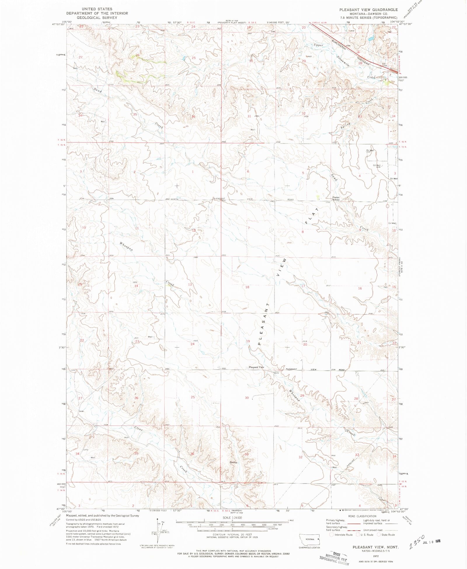 Classic USGS Pleasant View Montana 7.5'x7.5' Topo Map – MyTopo Map Store