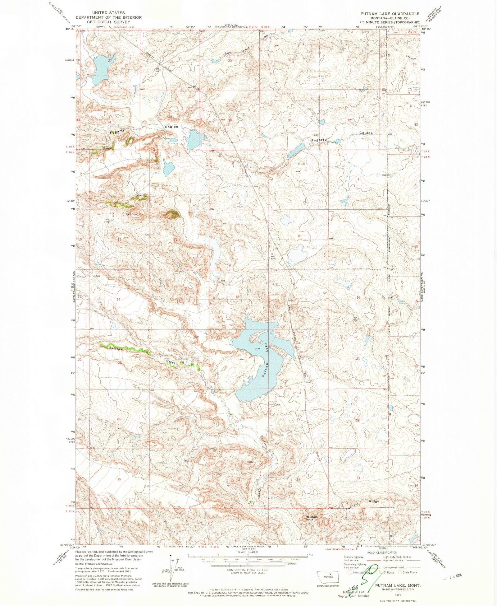 Classic USGS Putnam Lake Montana 7.5'x7.5' Topo Map – MyTopo Map Store