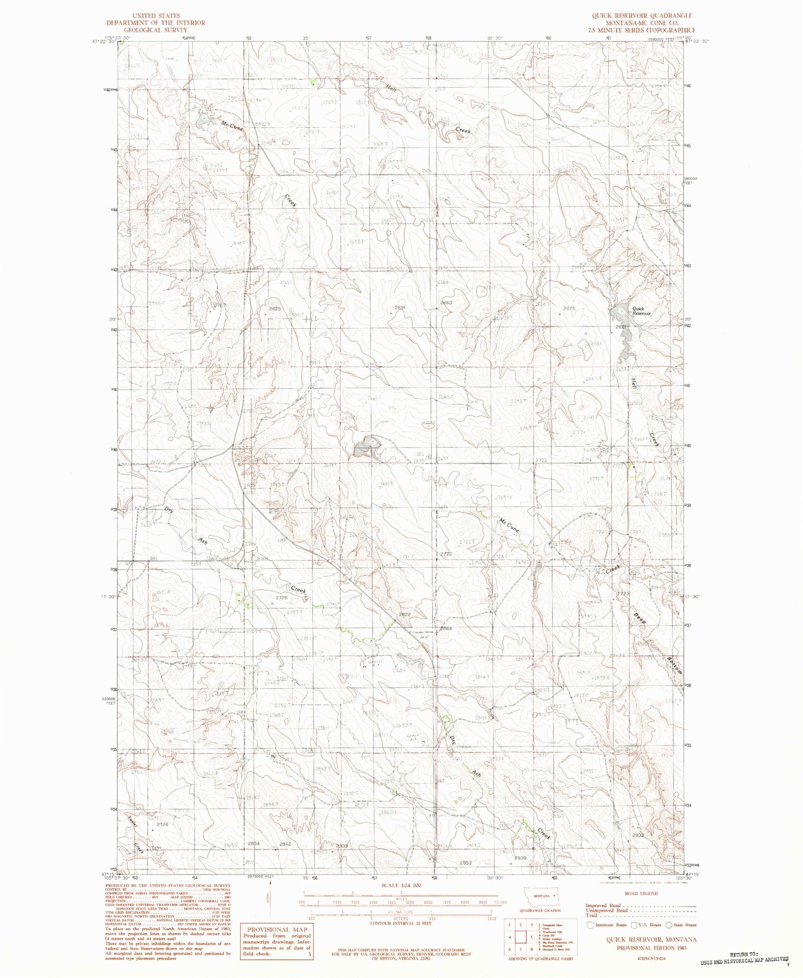 Classic USGS Quick Reservoir Montana 7.5'x7.5' Topo Map – MyTopo Map Store