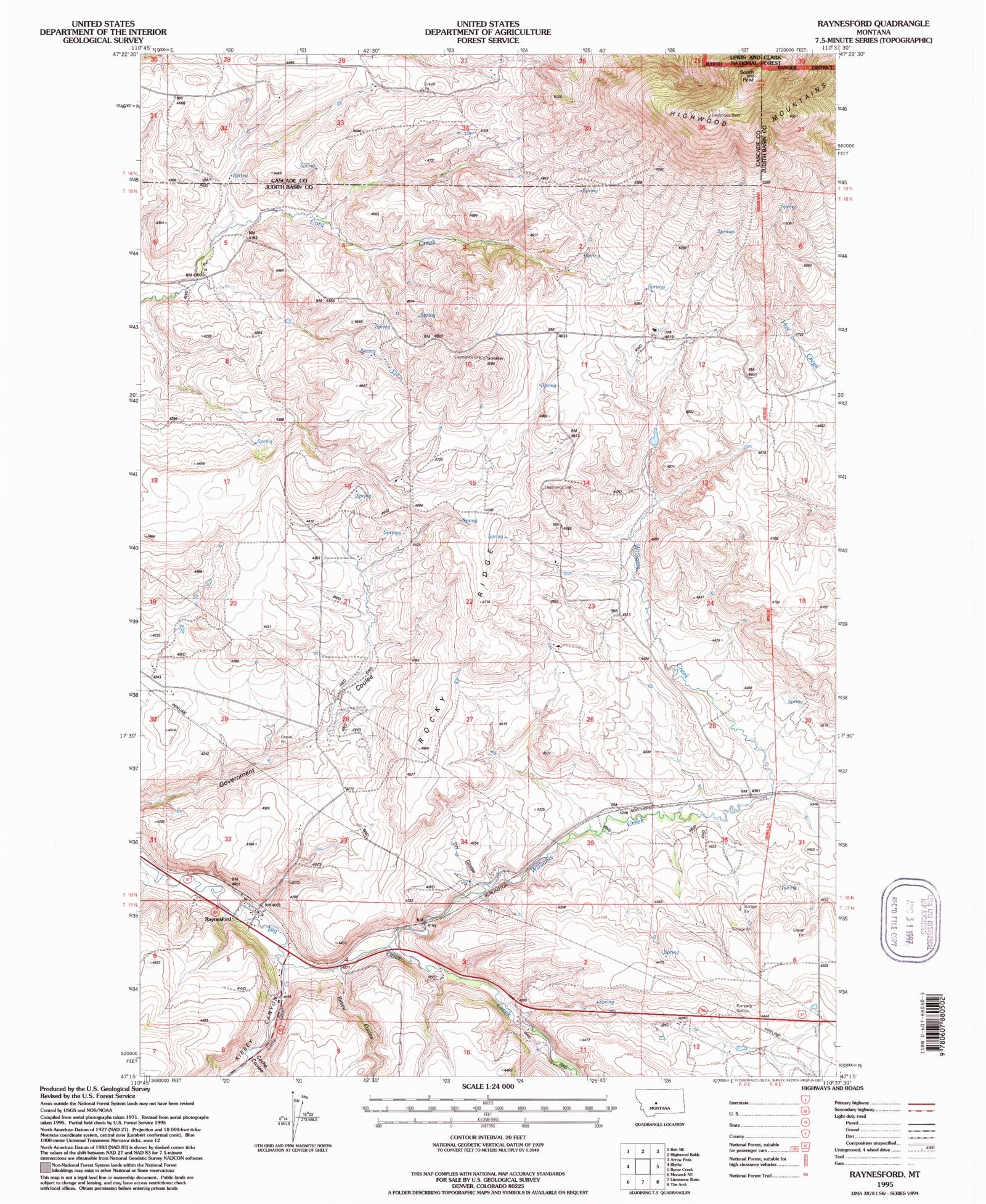 Classic USGS Raynesford Montana 7.5'x7.5' Topo Map – MyTopo Map Store