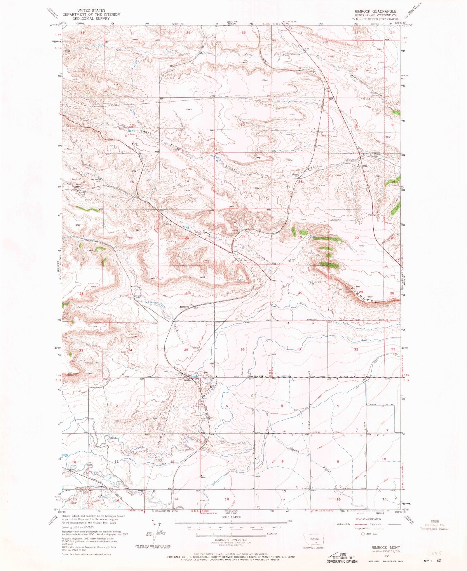 Classic USGS Rimrock Montana 7.5'x7.5' Topo Map – MyTopo Map Store